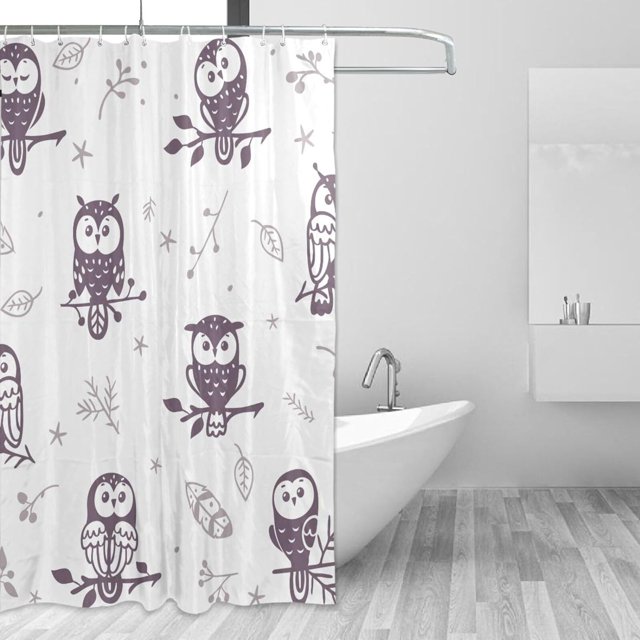 Hidove Cute Owl Bathroom Waterproof Shower Curtain Set Bathtub Curtain