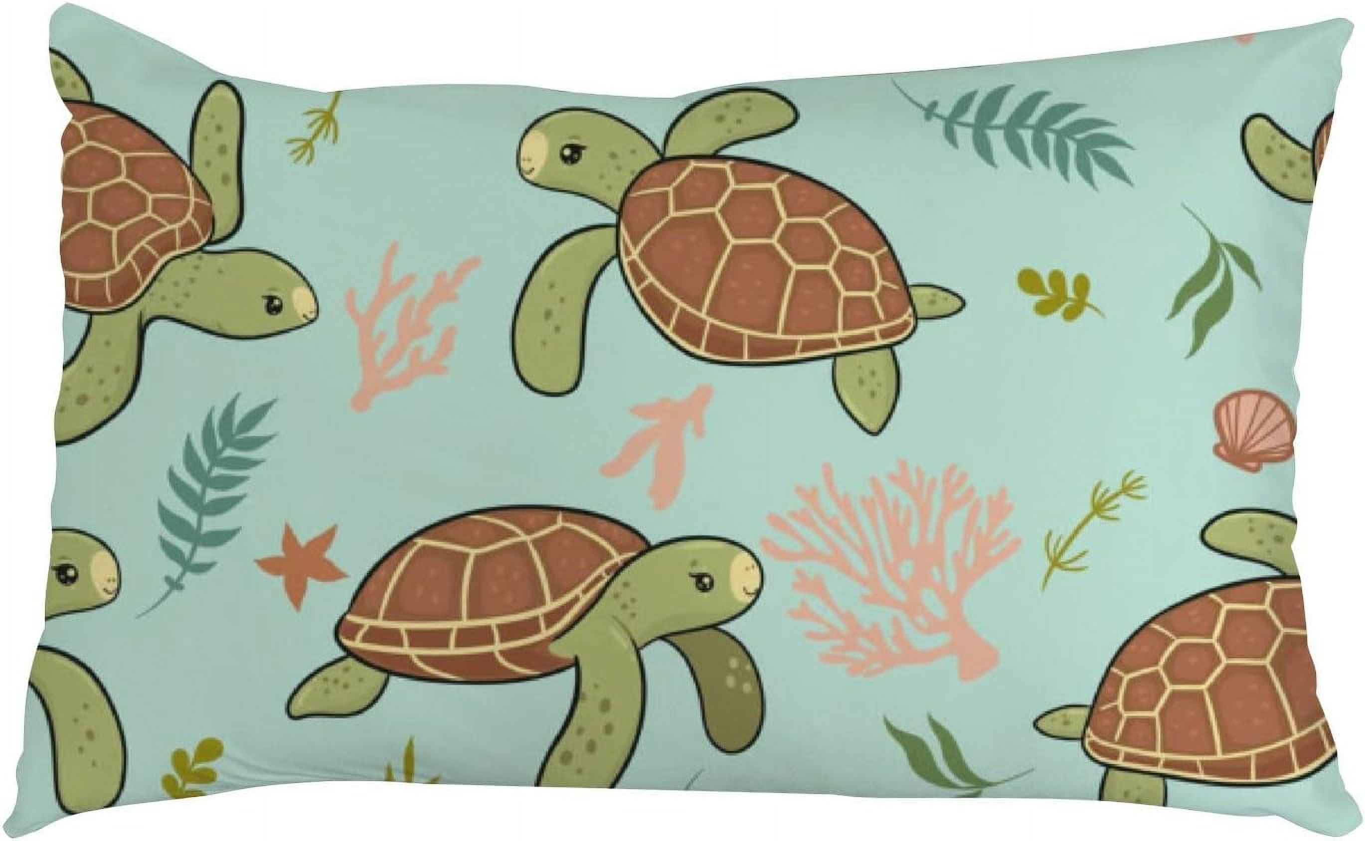 Hidove Cute Sea Turtles Leaves Pillow Covers Zippered Cotton Plush ...