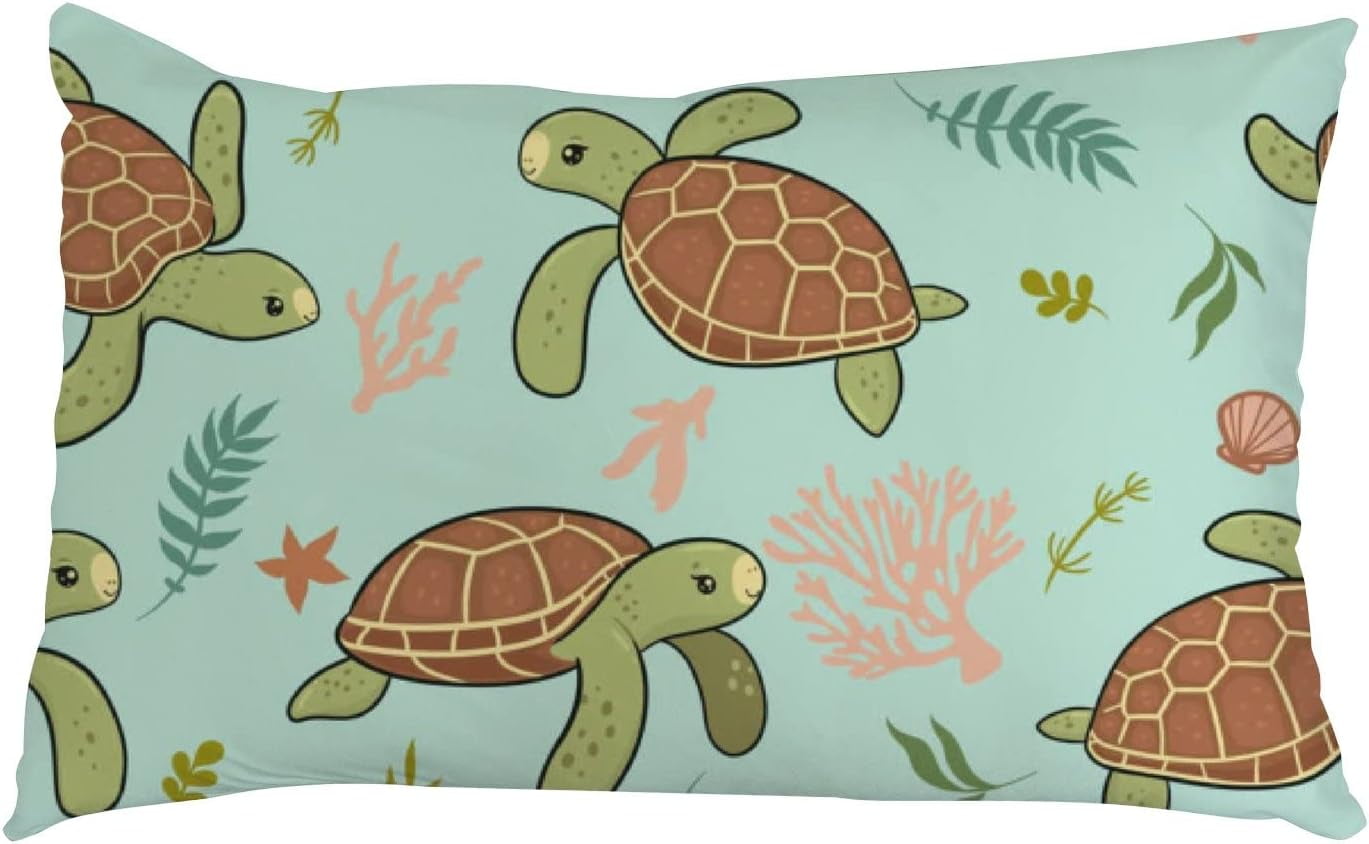 Hidove Cute Sea Turtles Leaves Pillow Covers Zippered Cotton Plush ...