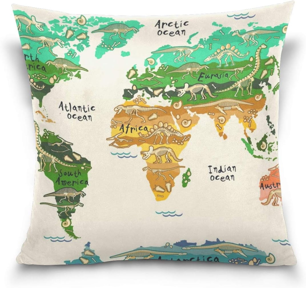 Hidove Dinosaurs Map of The World Velvet Oblong Lumbar Plush Throw ...