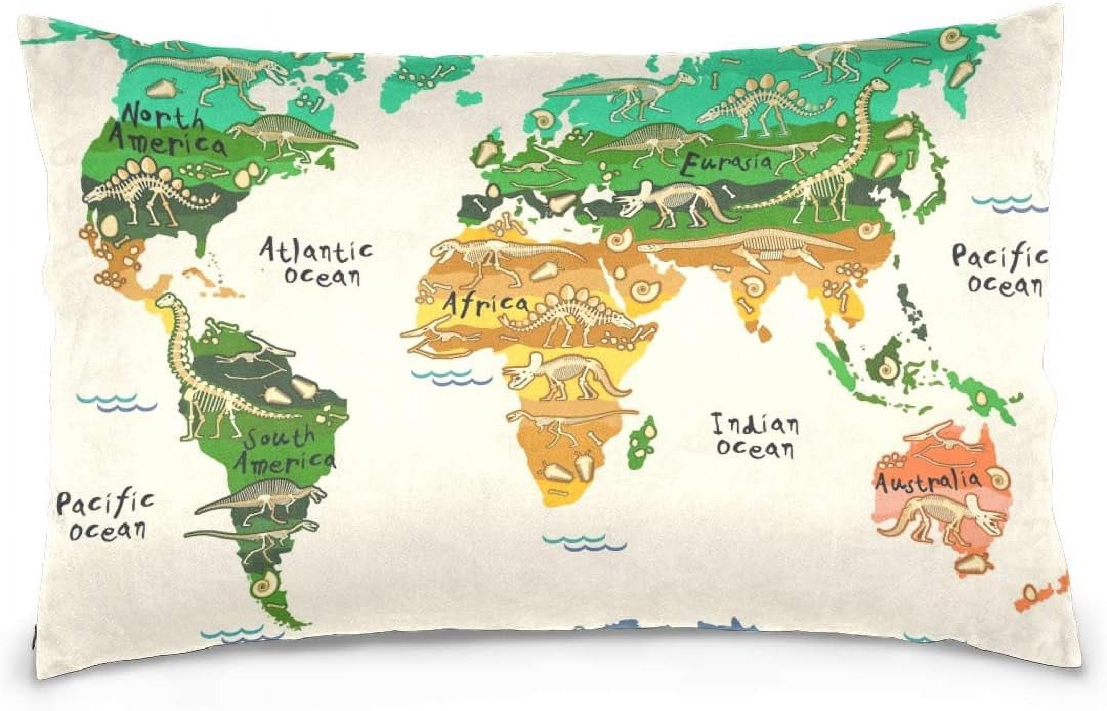 Hidove Dinosaurs Map of The World Velvet Oblong Lumbar Plush Throw ...