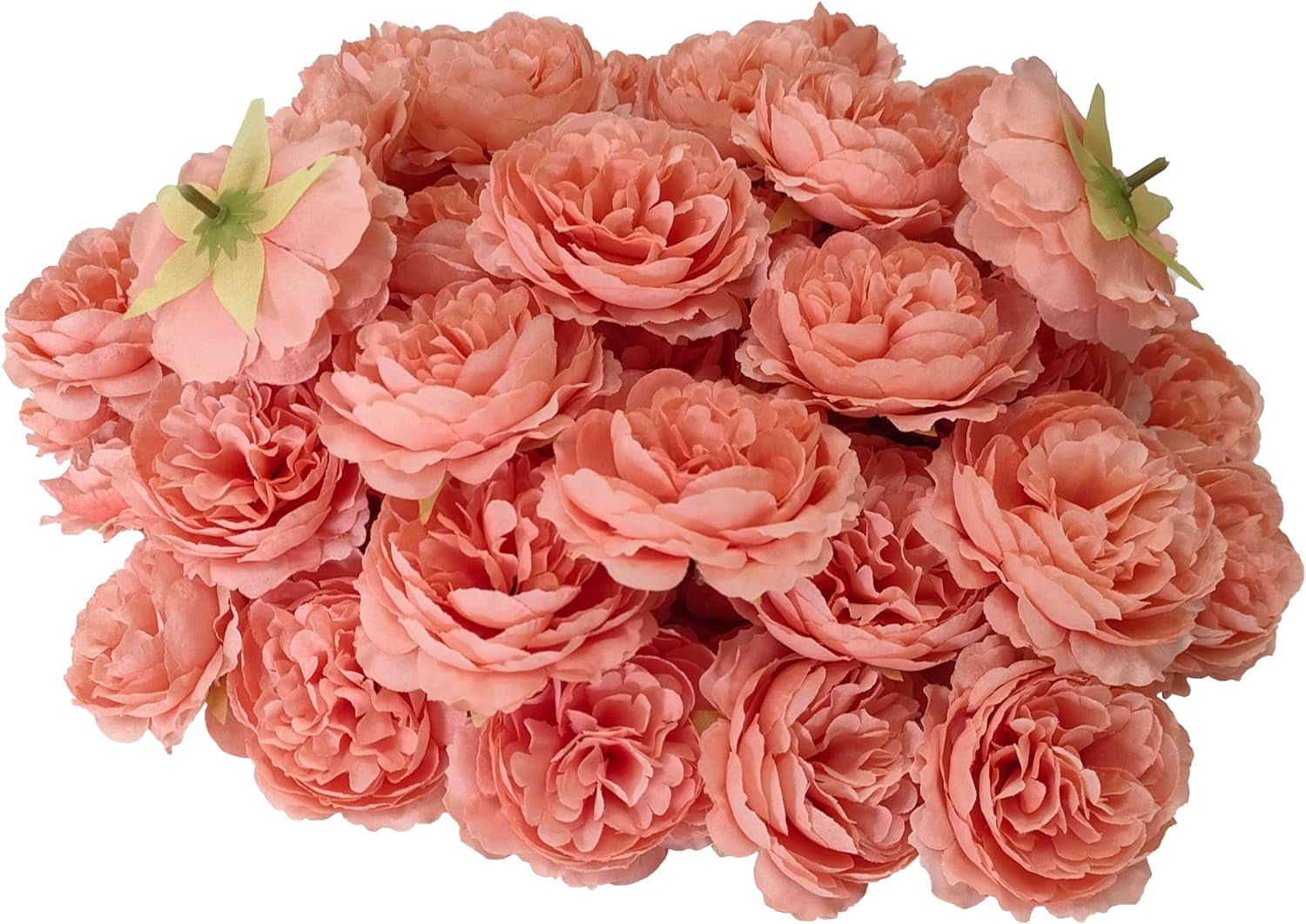 Hidove Fake Flower Heads Coral Pink,3.3'' Rose Heads Arti,40 Pcs Silk ...