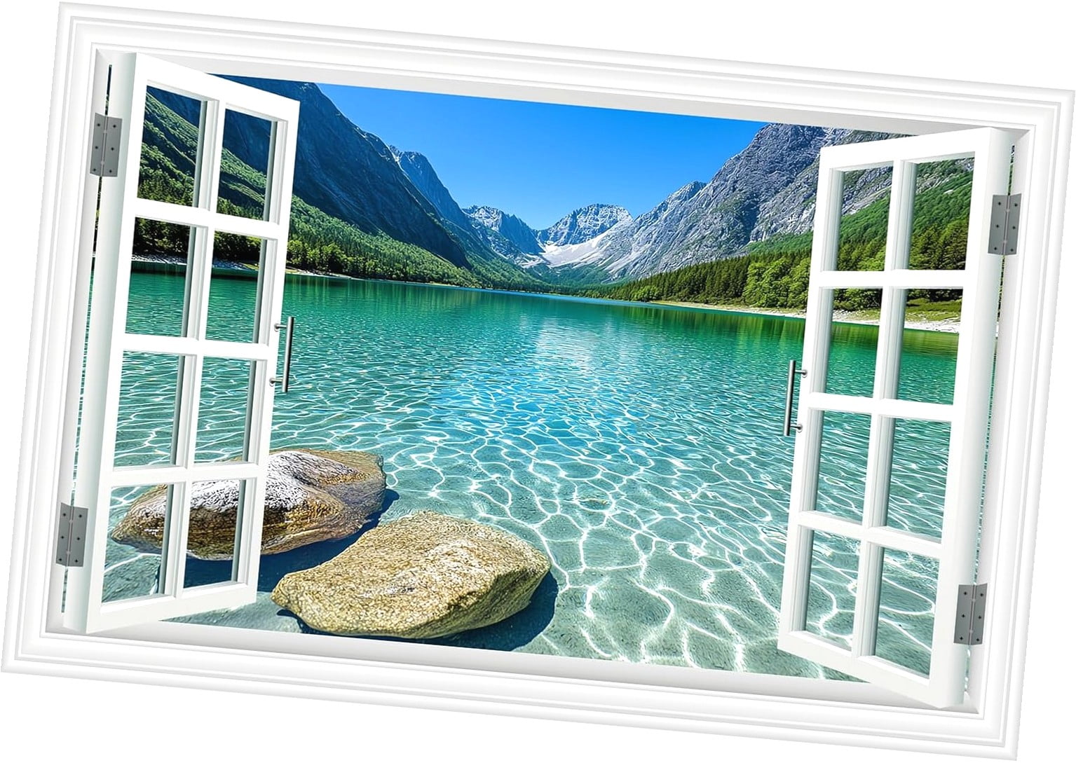 Hidove Fake Window Wall Decal Mountain Lake Scene Mural Faux Window ...