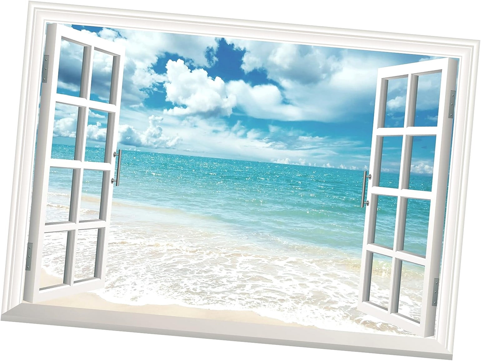 Hidove Fake Window Wall Sticker Beach Faux Window Wall Mural for Wall ...