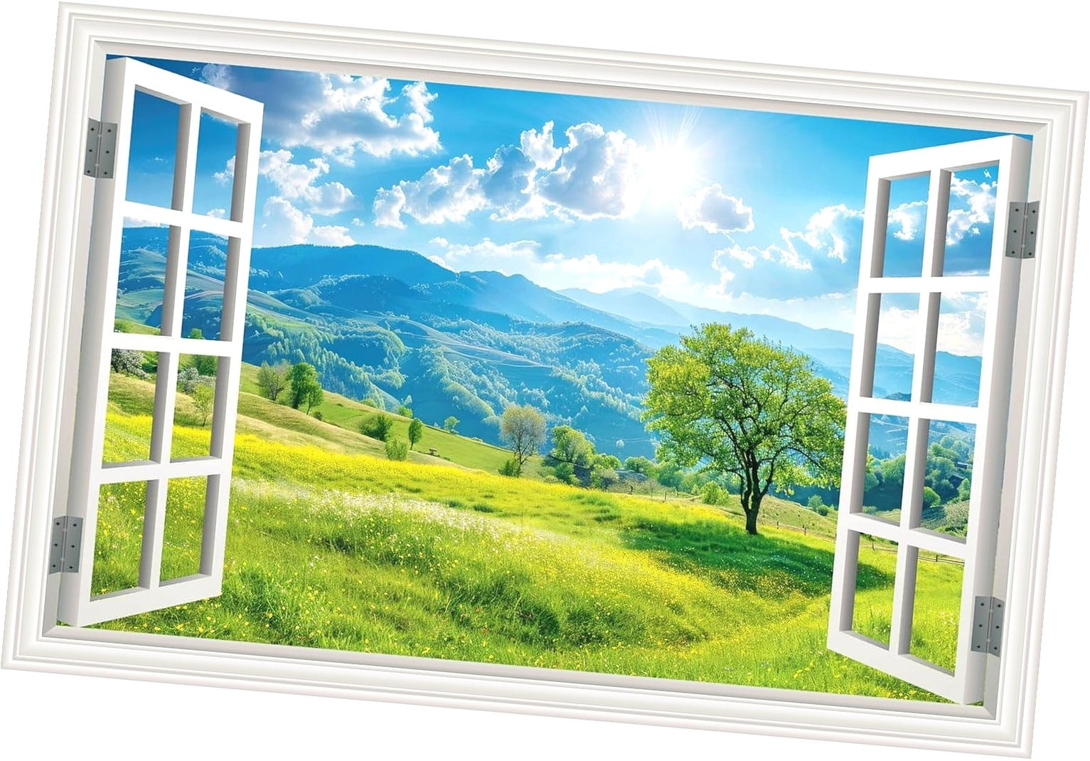 Hidove Fake Window Wall Sticker Mountain Grassland Tree Faux Window ...