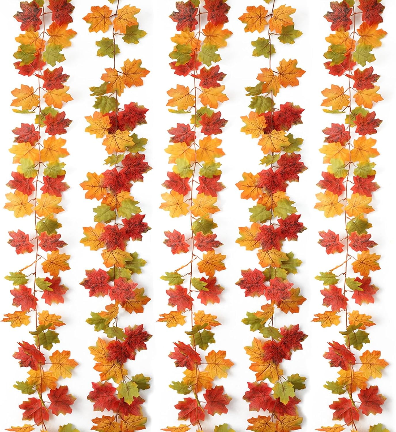 Hidove Fall Decor 5 Packs 390" Artificial Maples Vines Garland Fake ...
