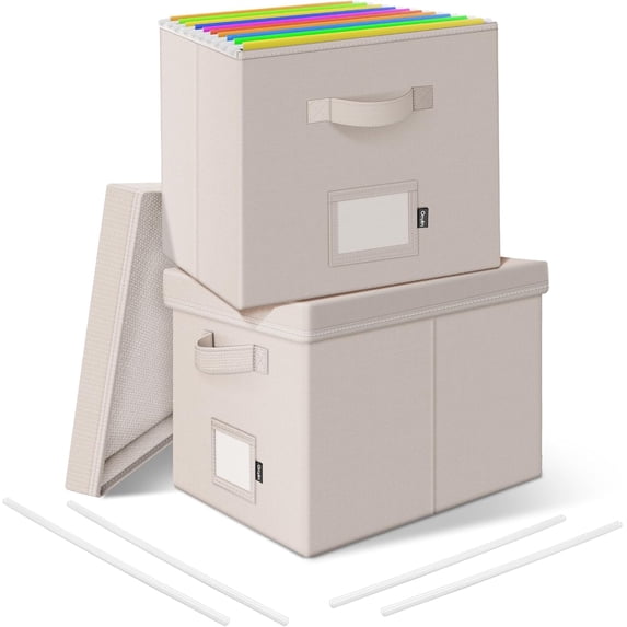 Hidove File Organizer Boxes with Lid, Linen Hanging File Storage Boxes ...