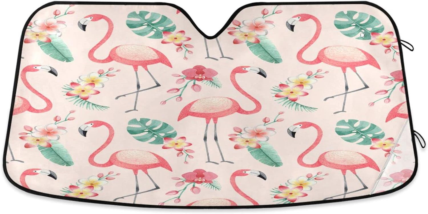 Hidove Flamingos And Tropical Flowers Windshield Sun Shade For Car Uv
