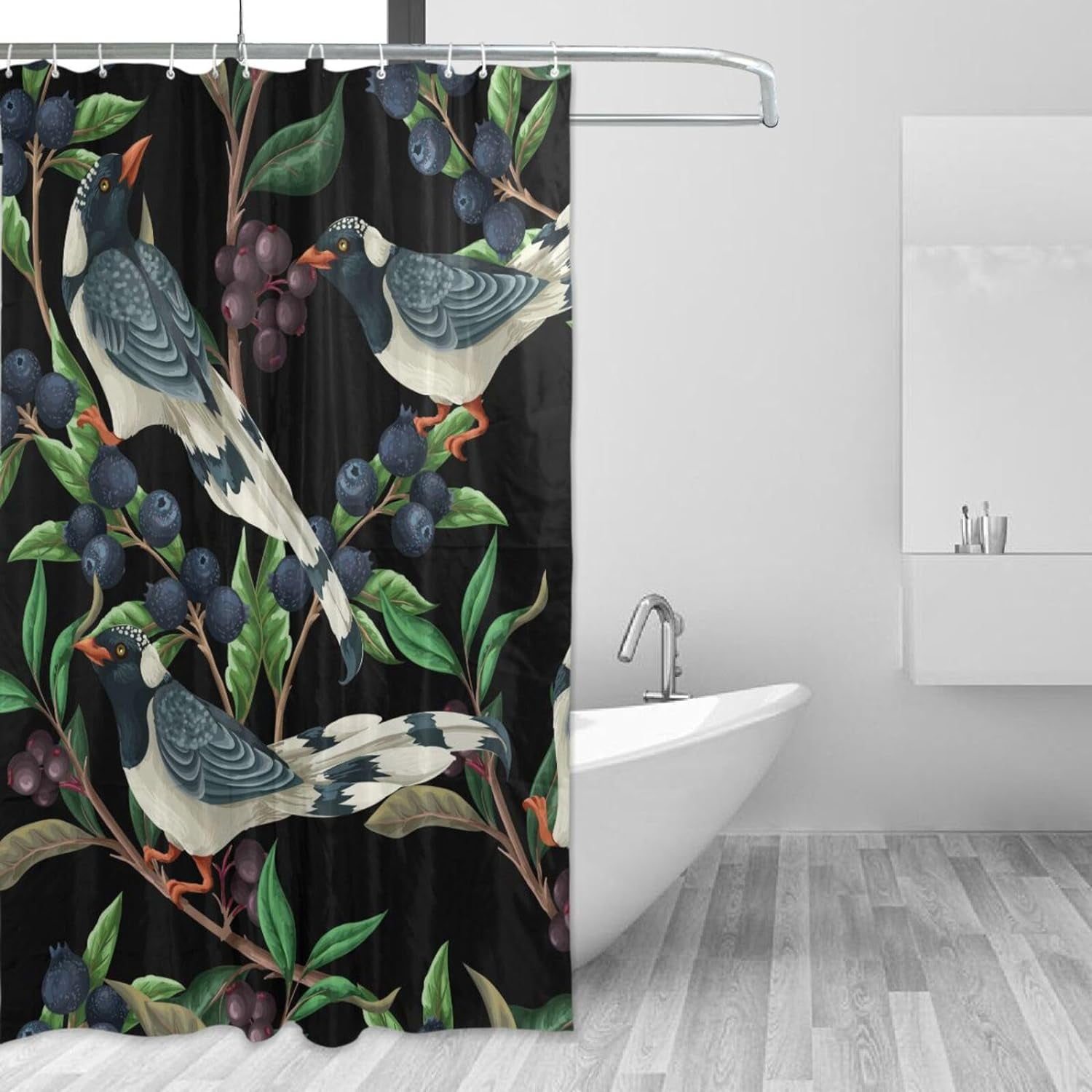 Hidove Flowers And Birds Bathroom Waterproof Shower Curtain Set Bathtub