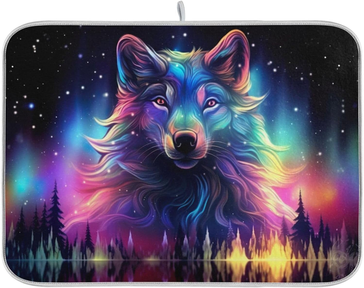 Hidove Galaxy Wolf Forest Dish Drying Mat for Kitchen Counter, Ultra ...