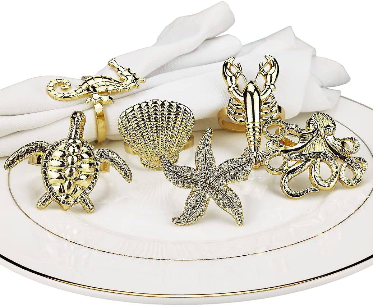 Hidove Gold Assorted Nautl Nkin s Gift Box Pa Set of 6 Ocean Style ...