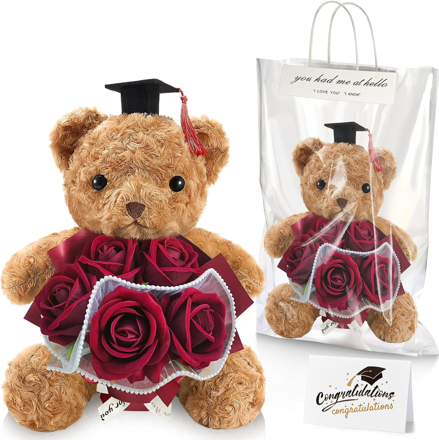 Hidove Graduation Bear Bouquet Set, 2025 Rose Flower Gift Bear Class of ...
