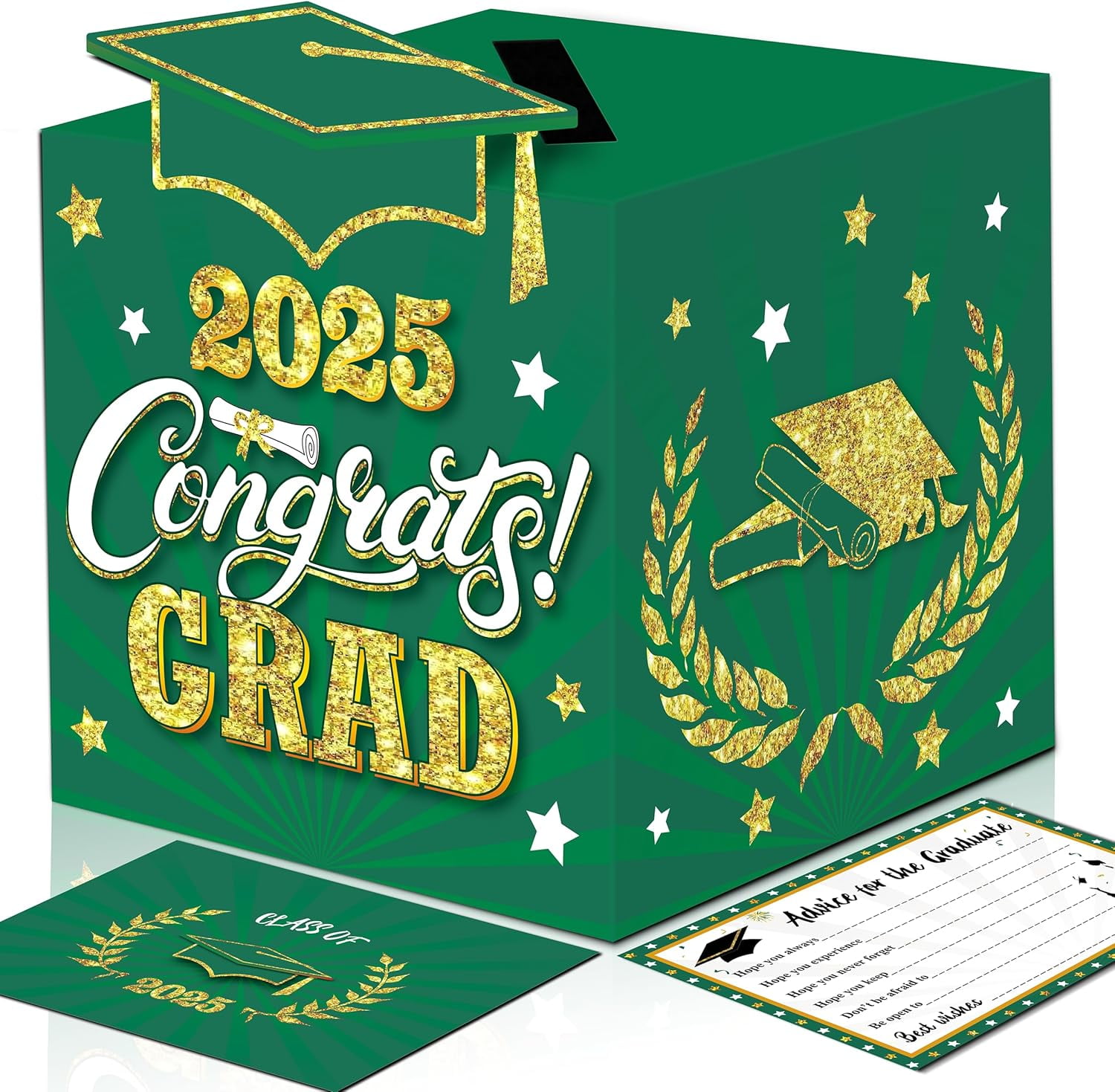 Hidove Graduation Wish Cards with Green and Gold Card Holder Box ...