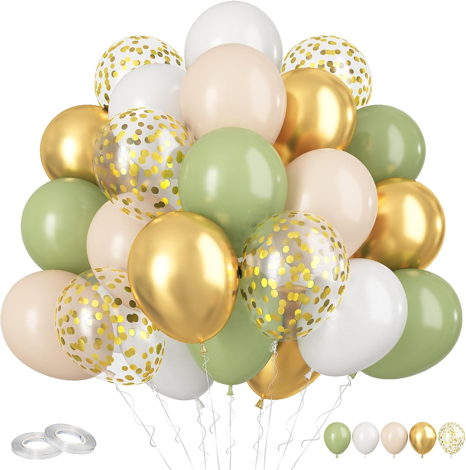 Hidove Green & Gold Balloons - 60 Pcs Sage Green & rot, 12 In Met Gold ...