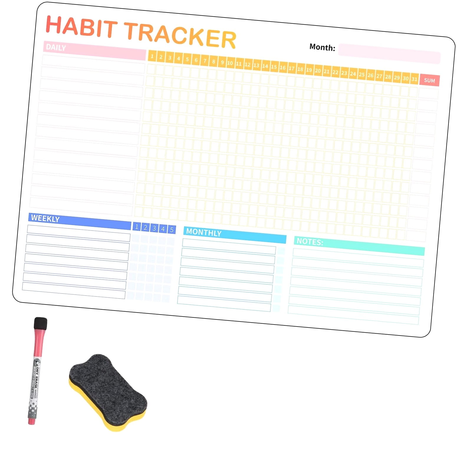 Hidove Habit Tracker Calendar Whiteboard for Refrigerator, Daily Weekly ...