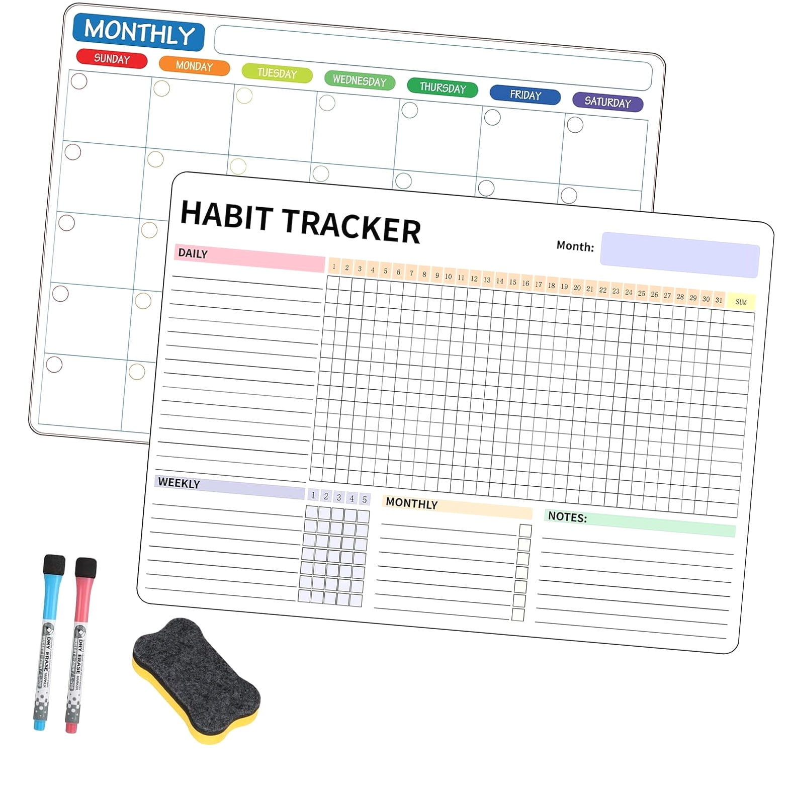 Hidove Habit Tracker Whiteboard Set-Daily Weekly and Monthly Goal and ...