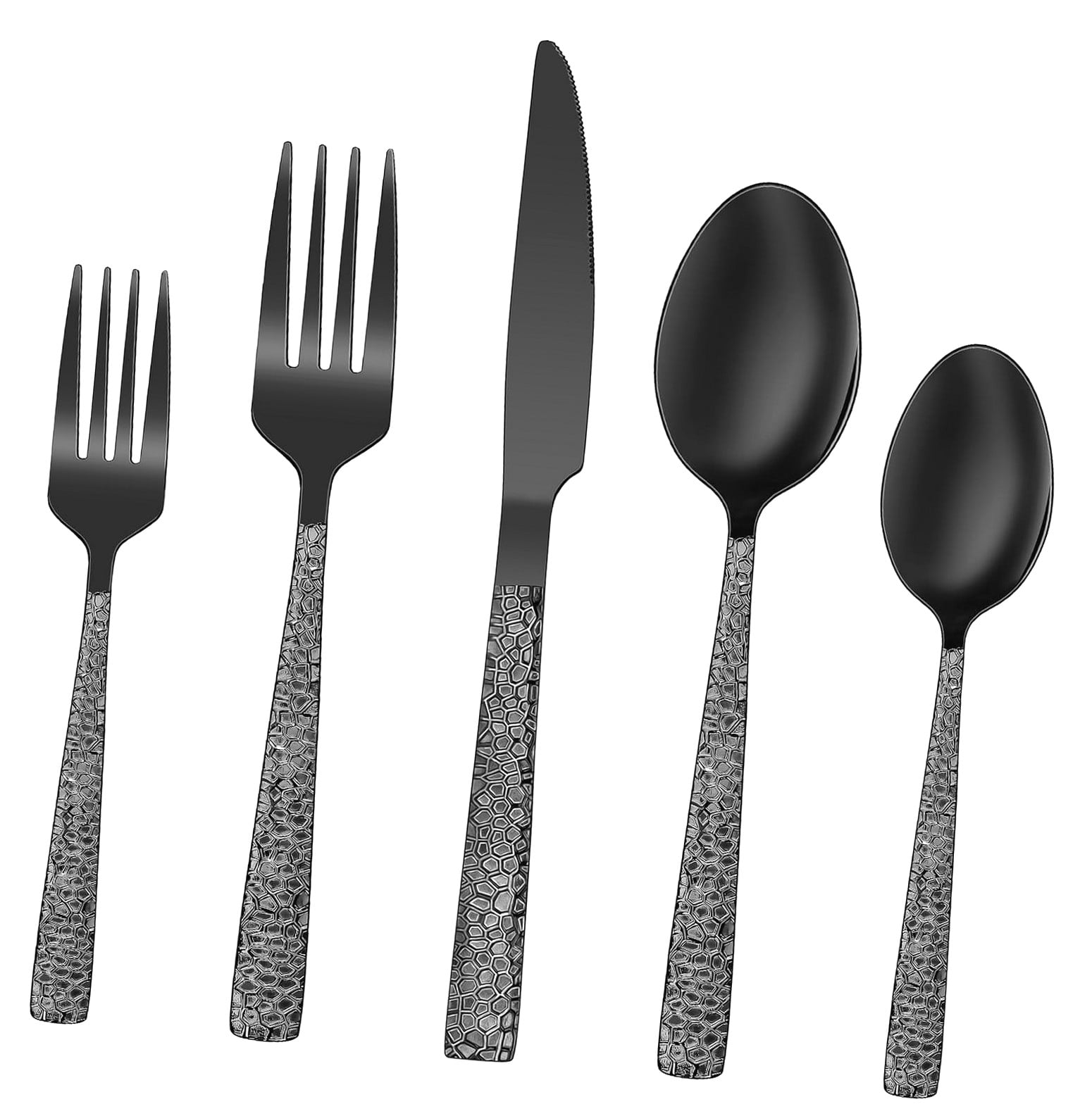 Hidove Hammered Silverware Set, 20-Piece Steel Square Flatware Set for ...