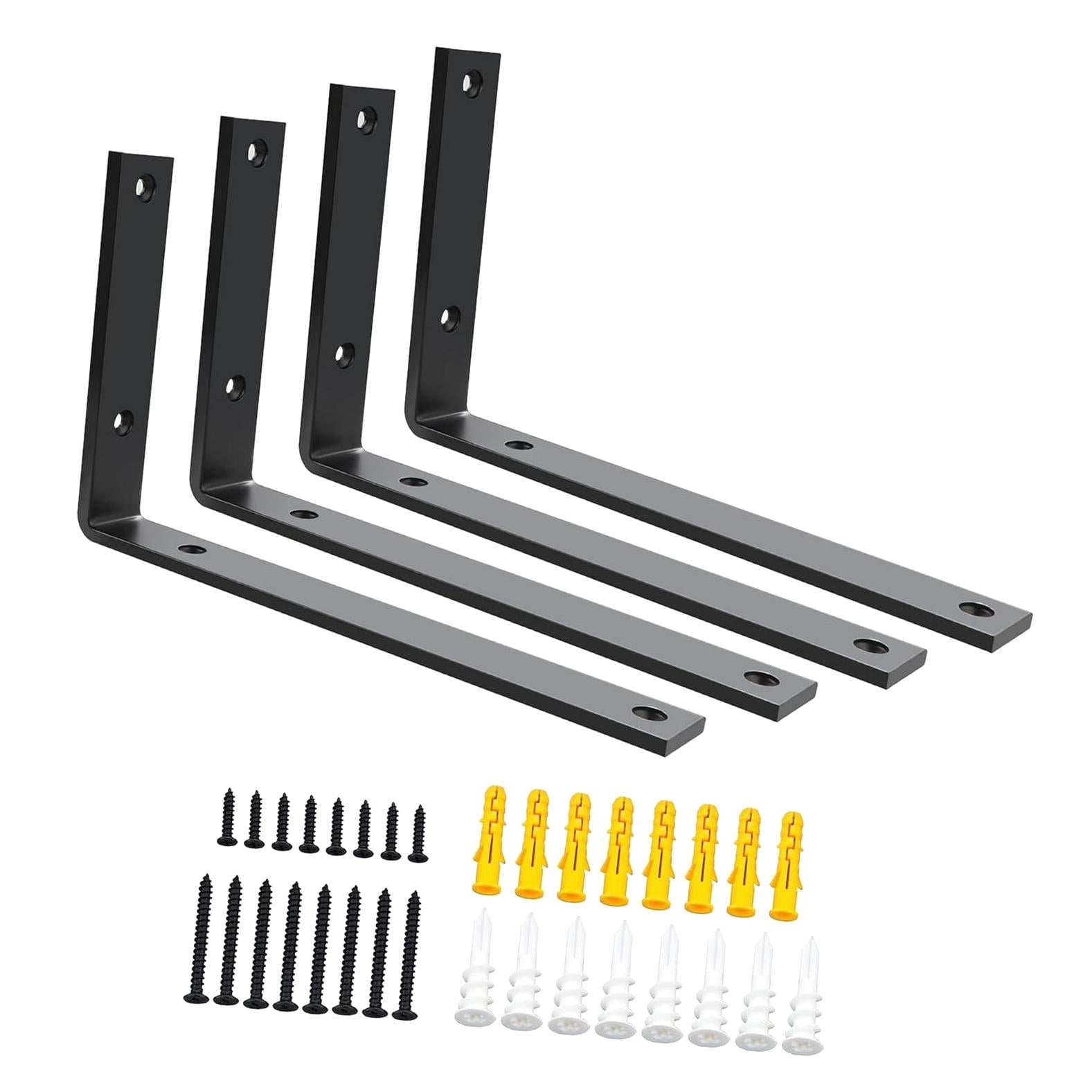 Hidove Heavy Duty 10 Inch Floating Shelf Brackets, 1/5 Inch Thick Black Metal L Brackets for ...