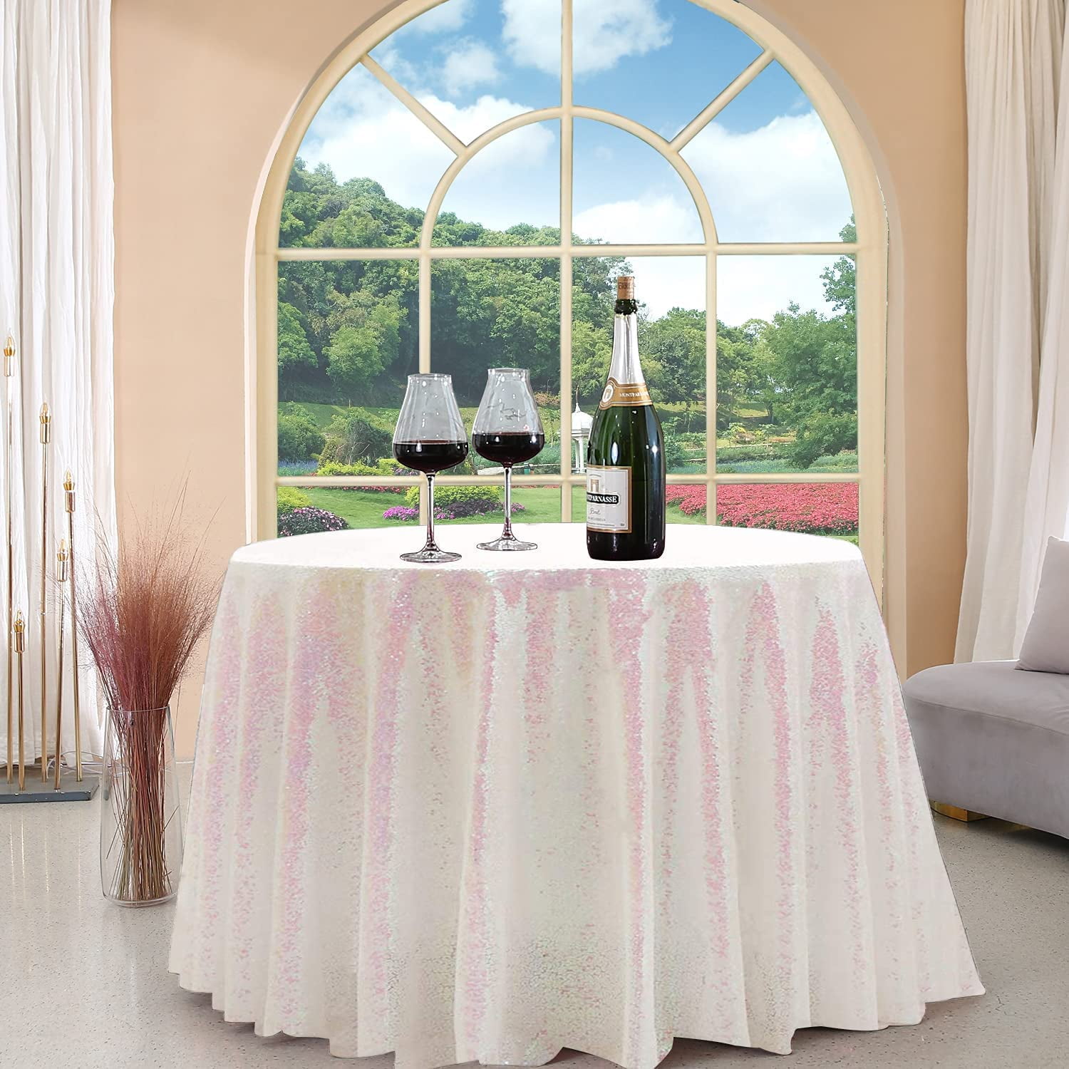 Hidove Iridescent White Sequin Table Cloths for Parties,108 in Glitter ...