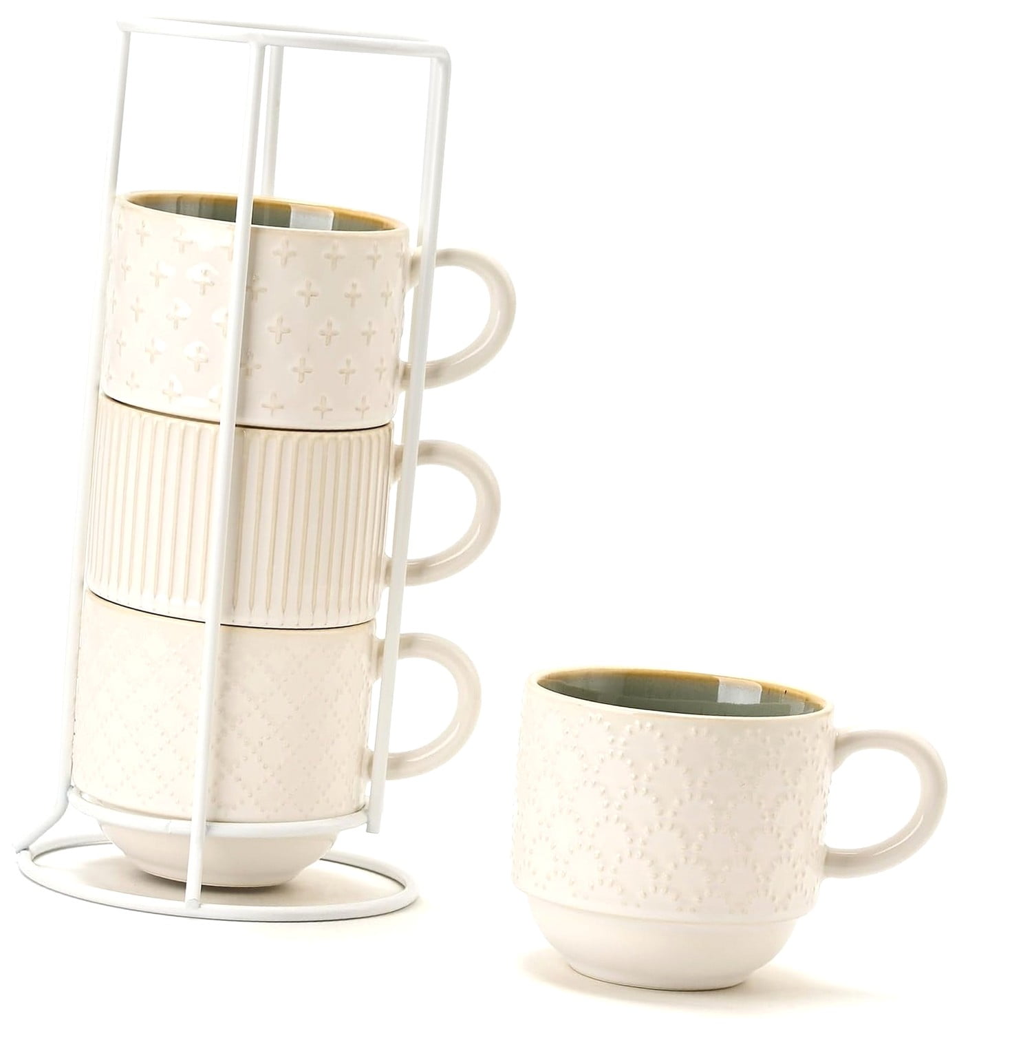 Hidove JIEMEI Large Ceramic Set of 4 with Stand, 15 Oz Stackable ...