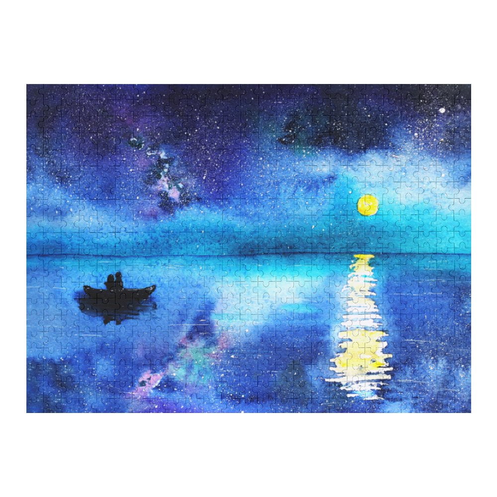 Hidove Jigsaw Puzzles For Adults Starry Night View With Couple In A Boat And Full Moon