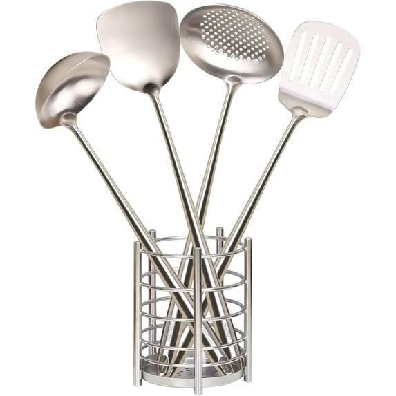 Hidove Kitchen Cooking Utensils Set, 5 Pieces Steel Cooking Kitchen ...