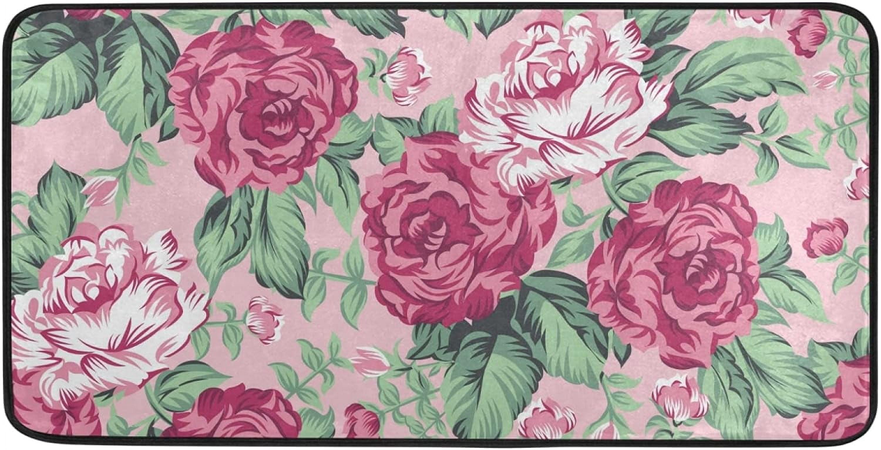 Hidove Kitchen Mat Pink Rose Kitchen Rug Mat Anti-Fatigue Comfort Floor ...