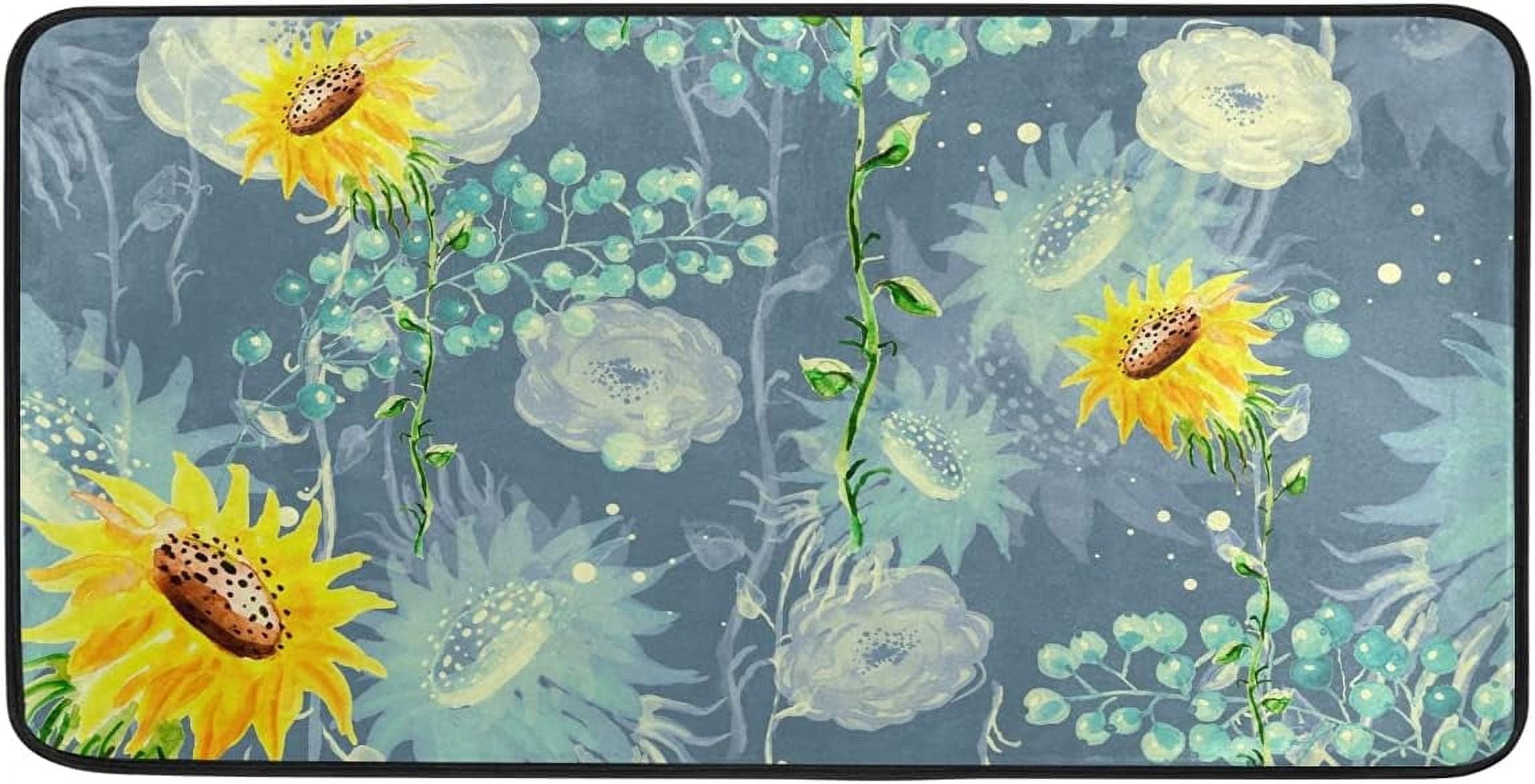 Hidove Kitchen Mat Watercolour Sunflowers Kitchen Rug Mat Anti-Fatigue ...