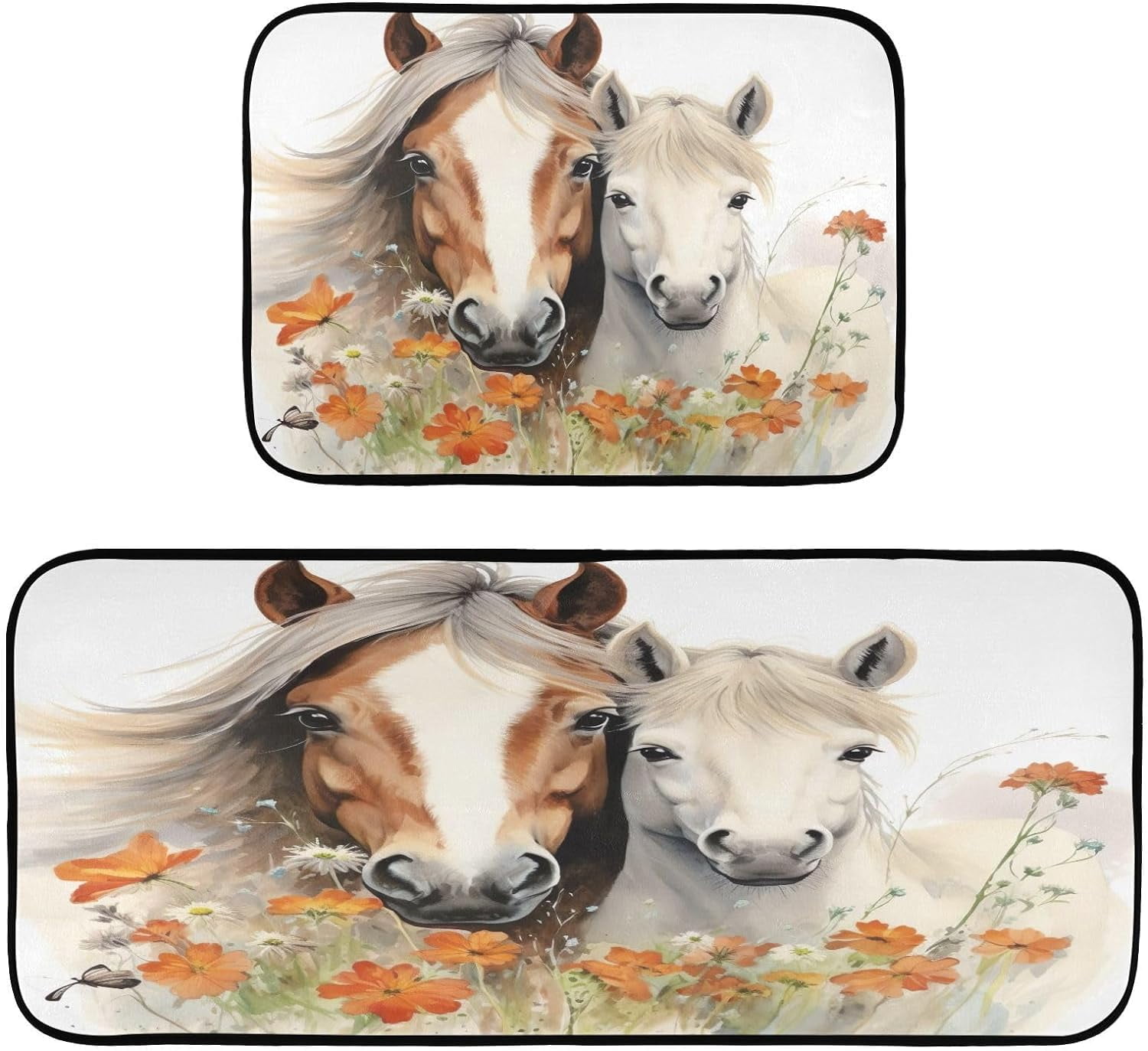 Hidove Kitchen Rug Set of 2, Horse Flower Cushioned Anti-Fatigue ...