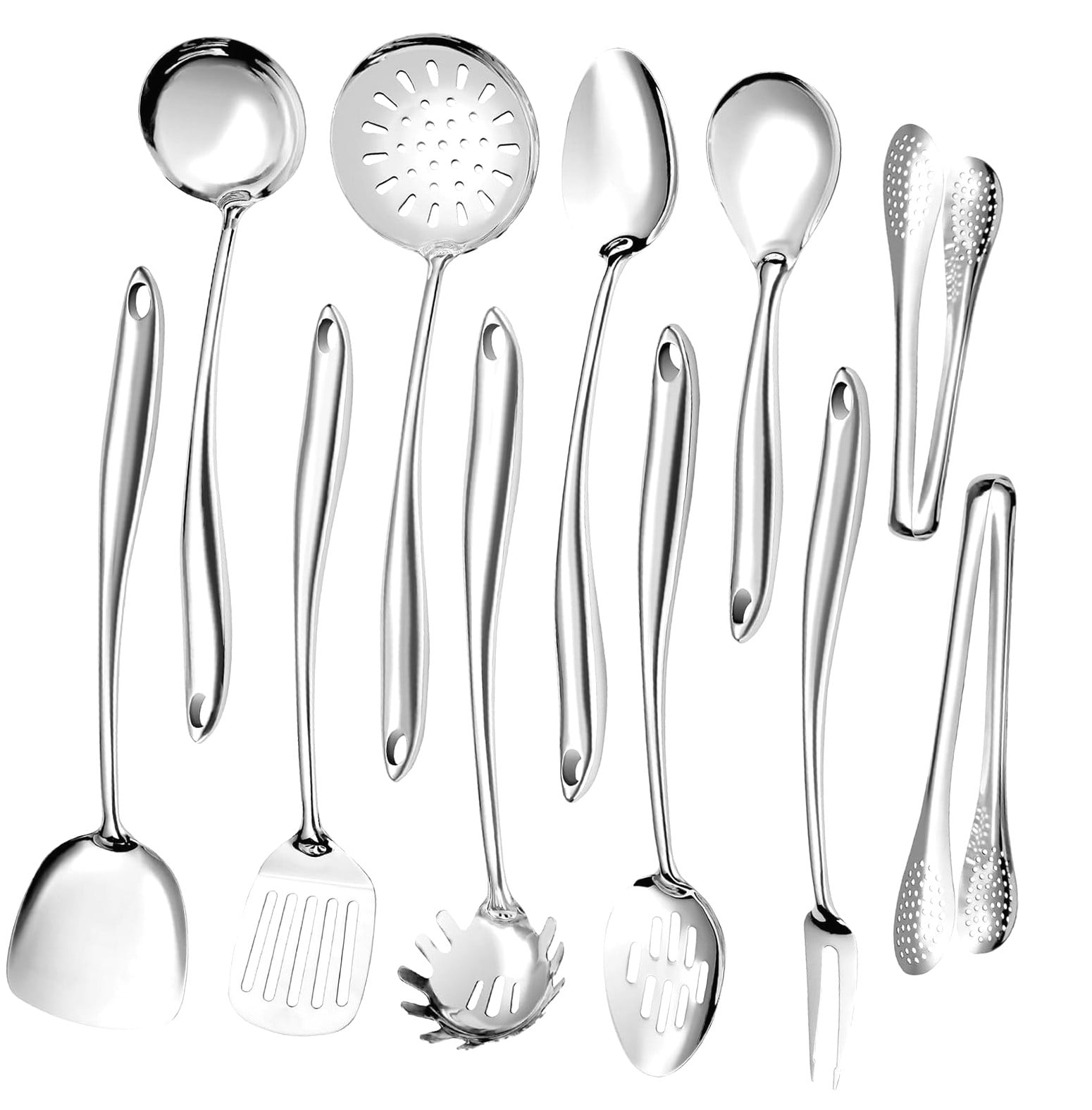 Hidove Kitchen Utensil Set, 11 Pcs Steel Cooking Utensil, Long Metal ...