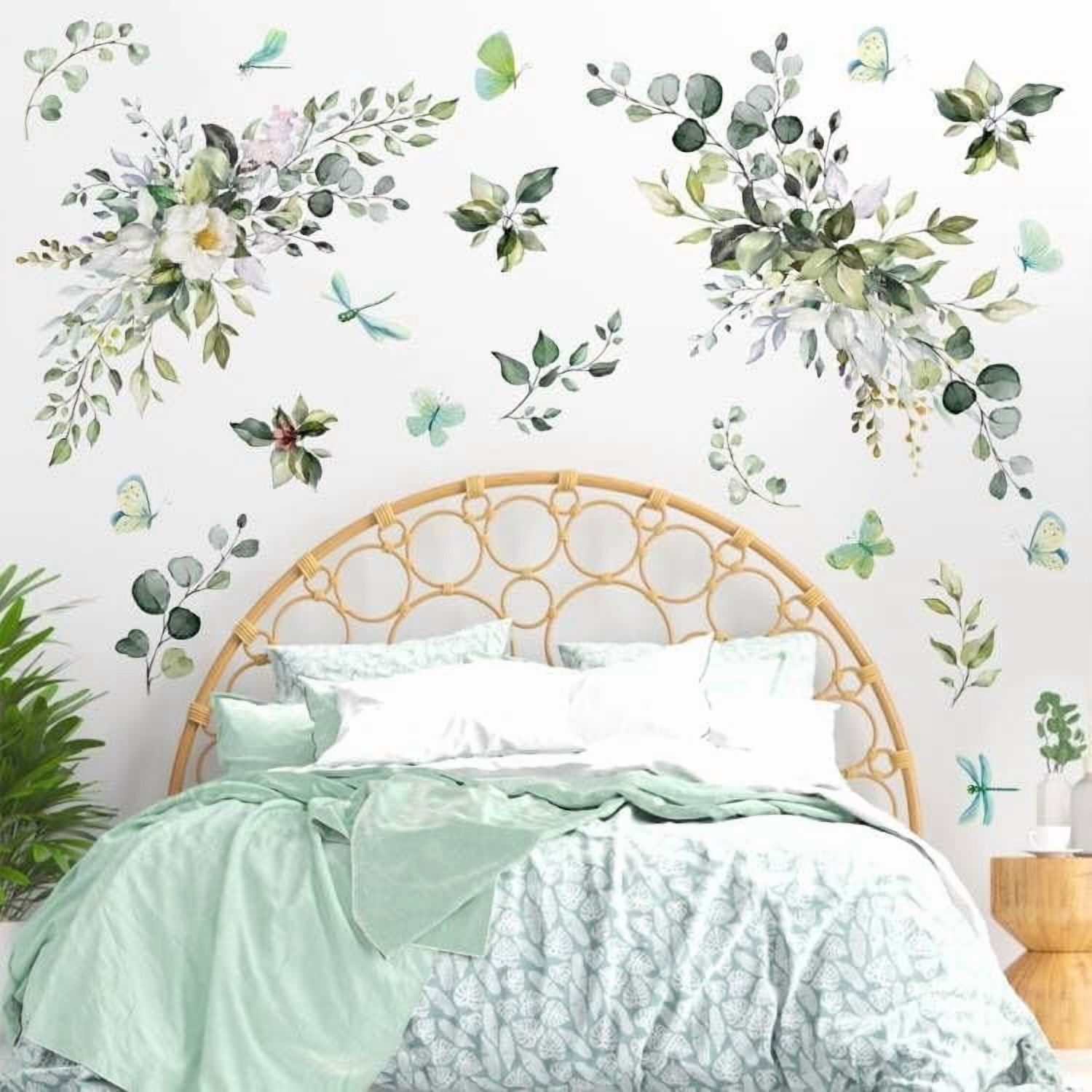 Hidove Large Leaves Plant and Stick Leaves Wall Murals Butterflies ...