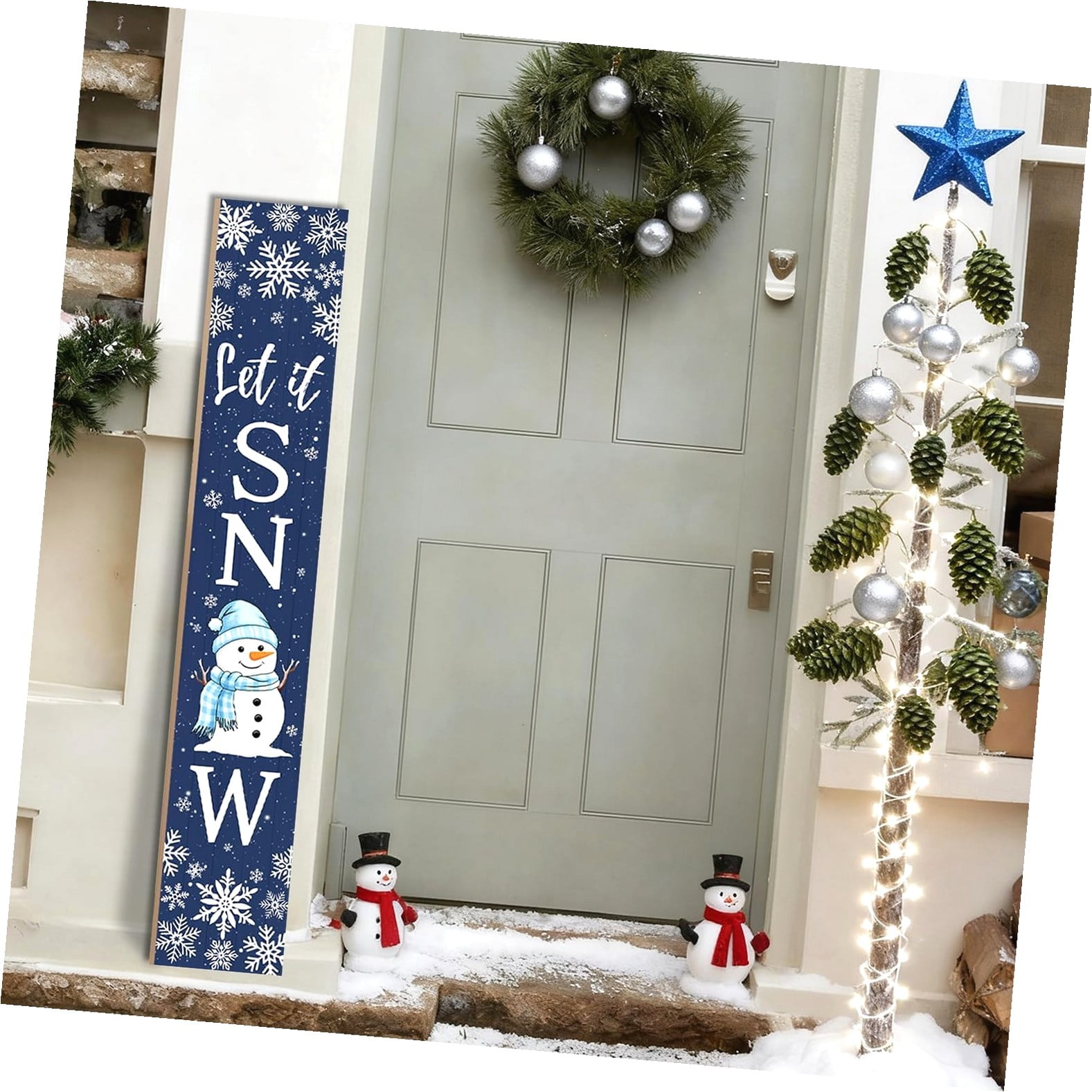 Hidove Let it Snow Snowman Christmas Porch Sign Decor Wooden Hanging ...
