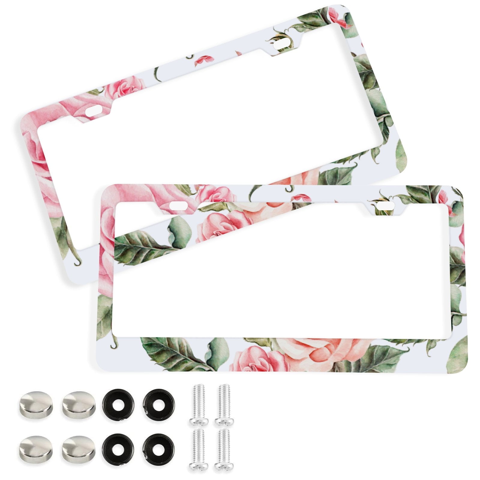 Hidove License Plate Frames, Pattern with Watercolor Realistic Roses ... Hidove License Plate Frames, Pattern with Watercolor Realistic Roses ...