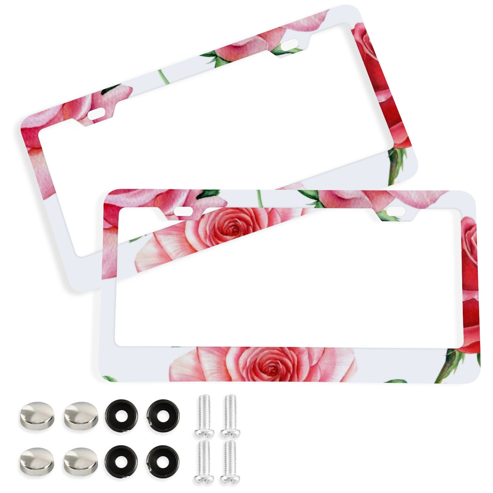 Hidove License Plate Frames, Pink Roses Flowers, Leaves Waterproof ... Hidove License Plate Frames, Pink Roses Flowers, Leaves Waterproof ...
