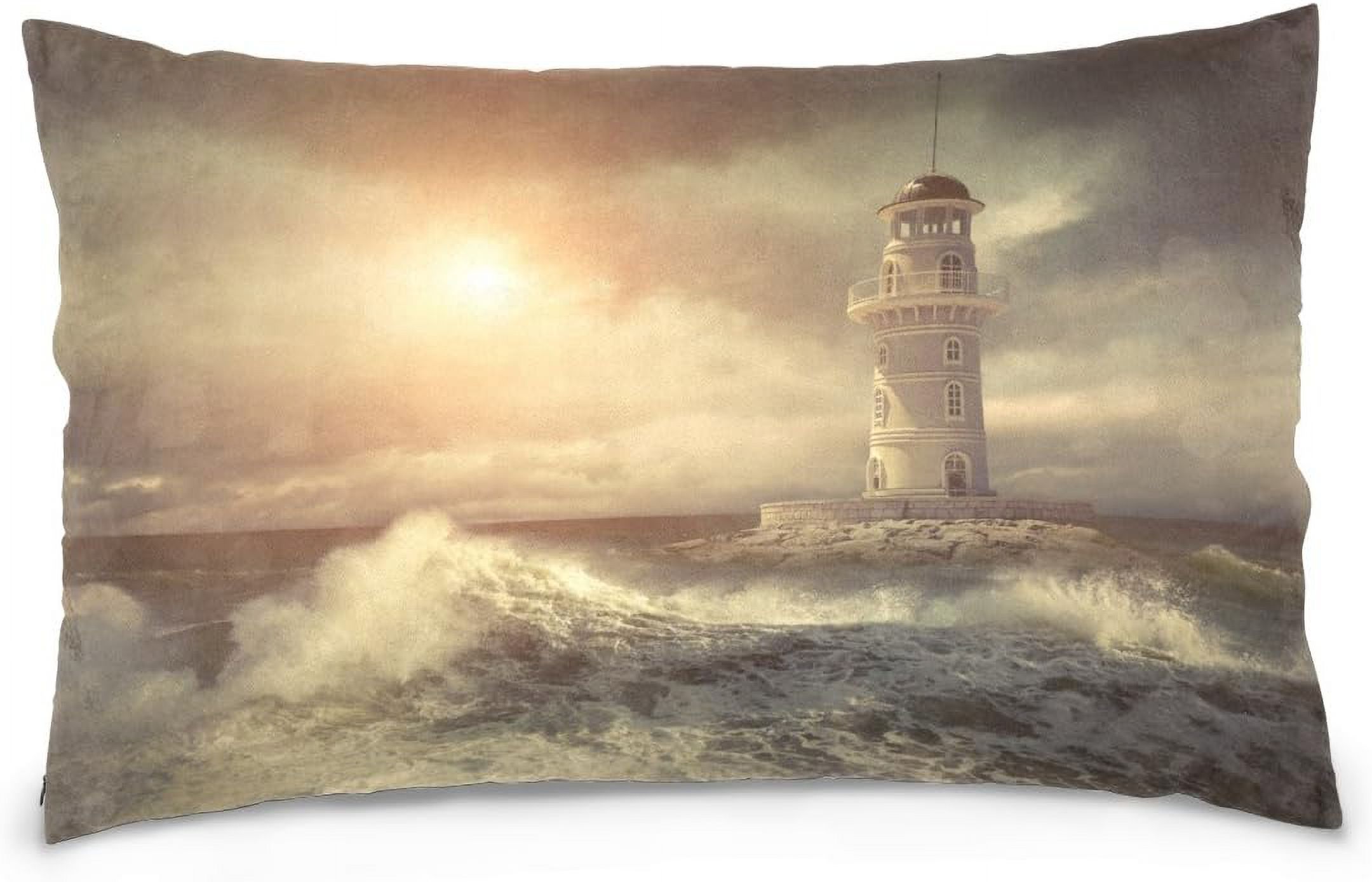 Hidove Lighthouse On The Sea Velvet Oblong Lumbar Plush Throw Pillow ...