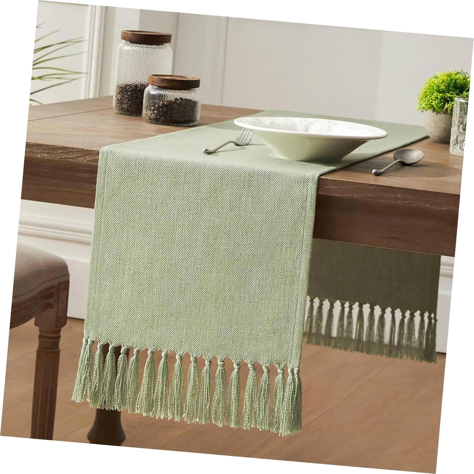 Hidove Linen Blend Table Runner, Sage Green 13x108 Inch, Farmhouse ...