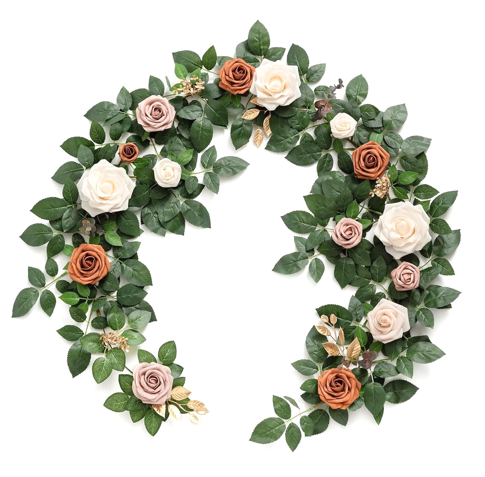 Hidove Ling' 5FT Artificial Garland Rust Rose Leaves Floral Garland ...
