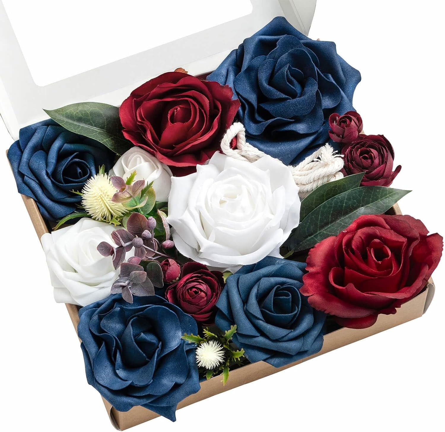 Hidove Ling's Fake Flowers Box, Artiial Faux Greenery Stems Silk ...