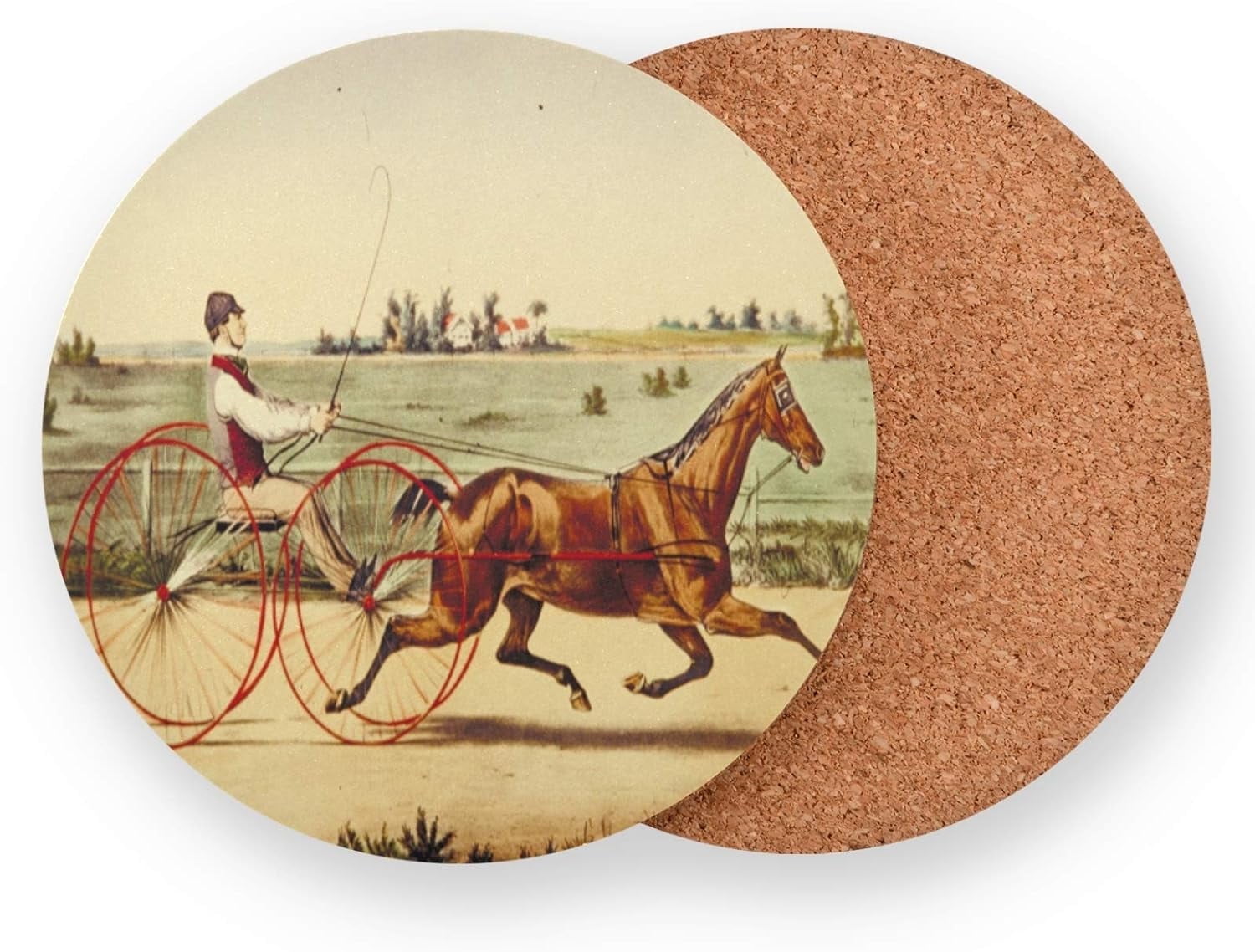Hidove Man Driving Carriage Wooden Coasters - Round Drinks Absorbent ...