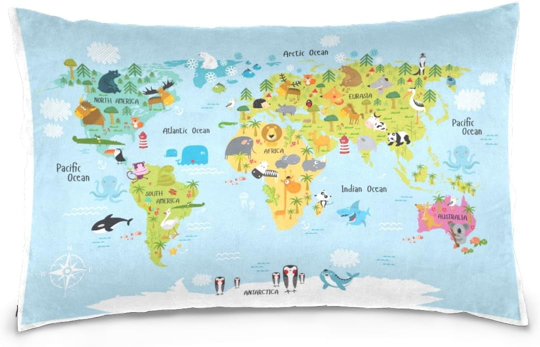 Hidove Map of The World Velvet Oblong Lumbar Plush Throw Pillow Cover ...
