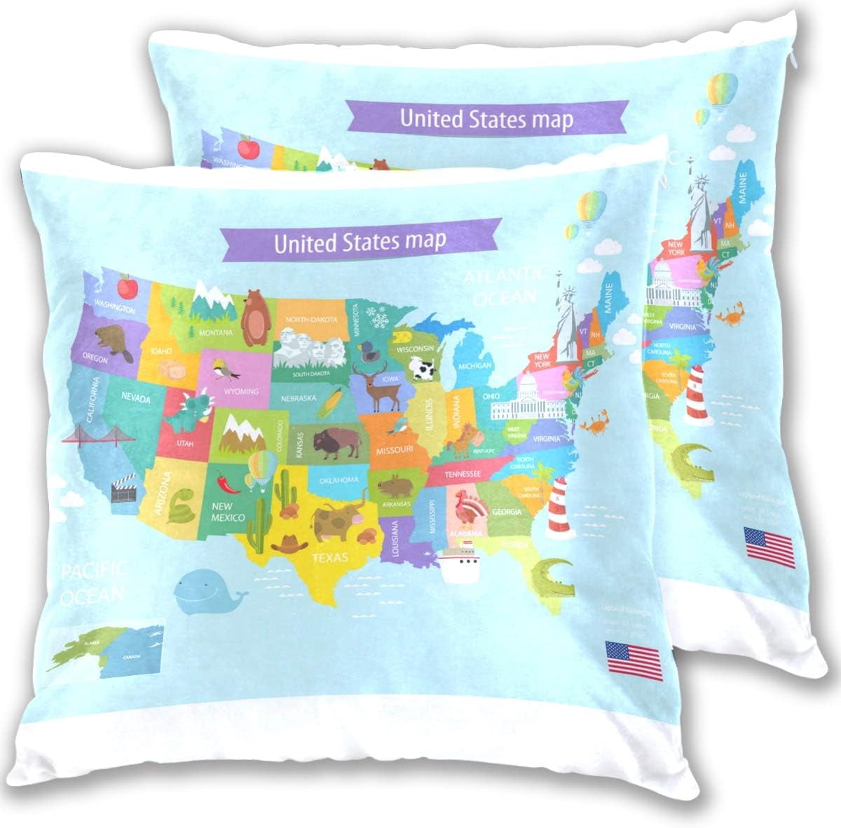 Hidove Map of America Velvet Plush Throw Pillow Cushion Case Cover ...