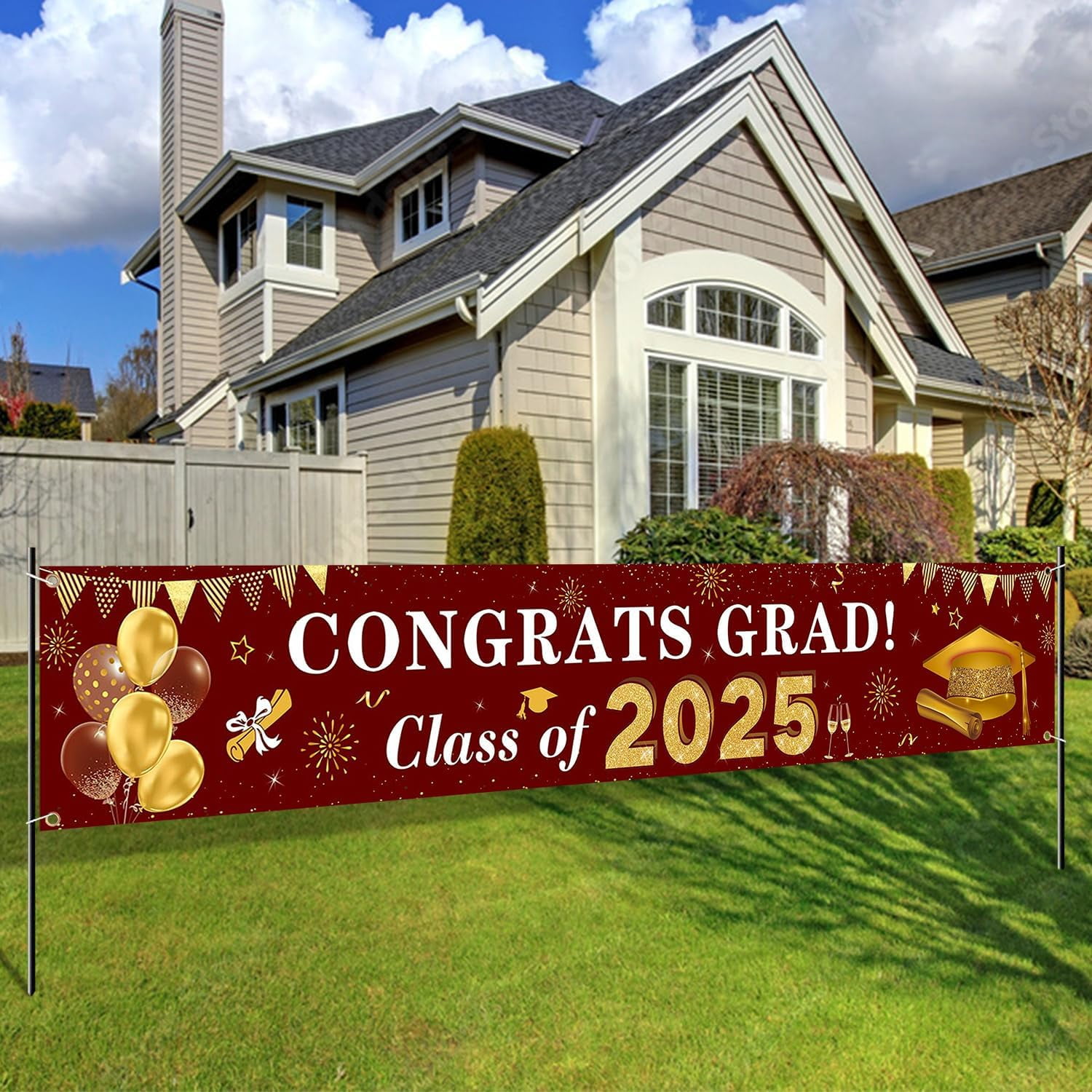 Hidove Maroon and Gold Congrats Grad Class of 2025 Banner - 118" x 23. ...