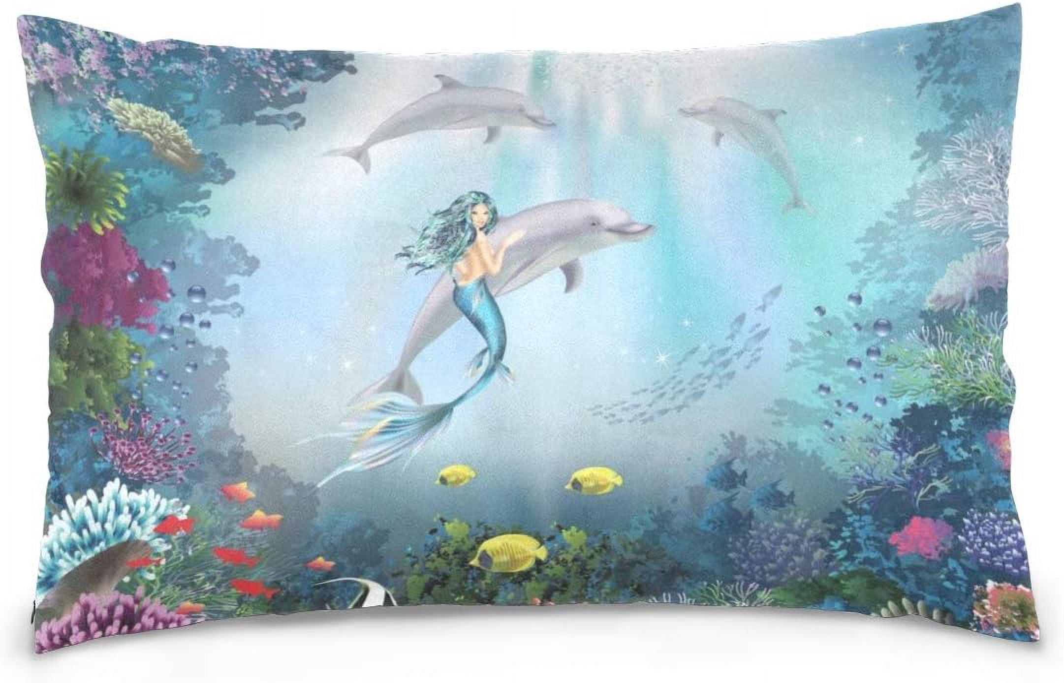 Hidove Mermaid and Dolphin Undersea Velvet Oblong Lumbar Plush Throw ...