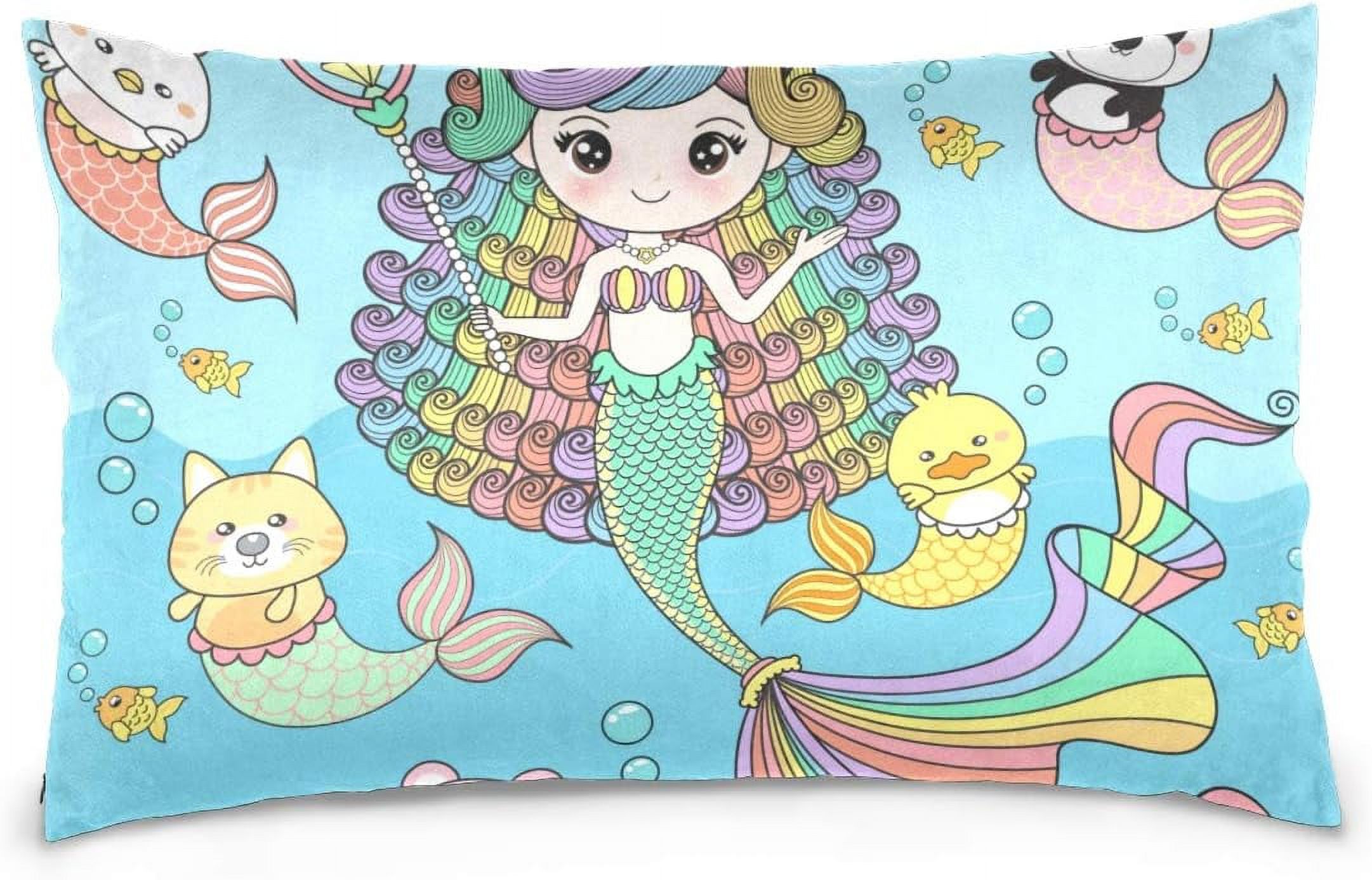 Hidove Mermaid Girl and Animal Velvet Oblong Lumbar Plush Throw Pillow ...