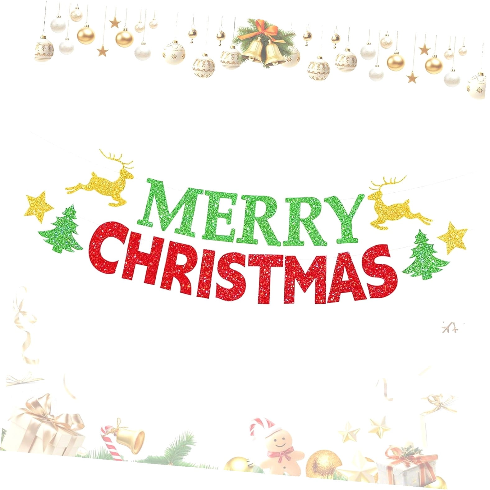 Hidove Merry Christmas Banner Double Sided Glittering Decor Christmas ...