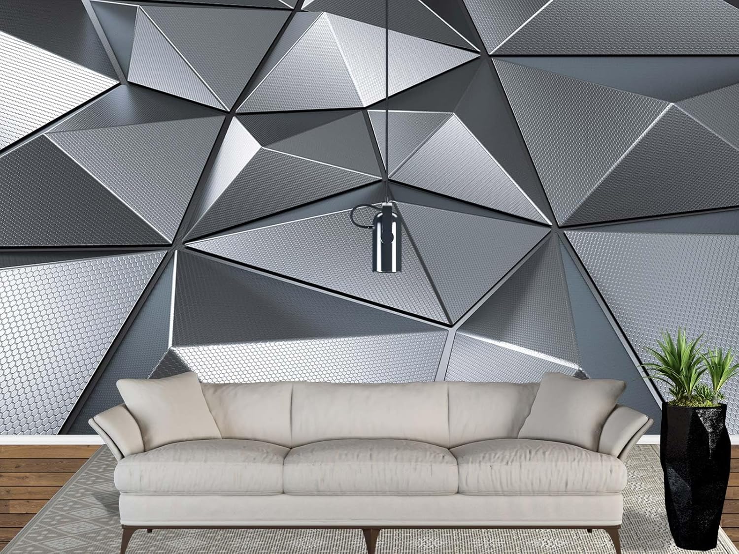Hidove Metal Polygon Wall Mural Wallpaper for Bedroom 98" 71" (Silver ...