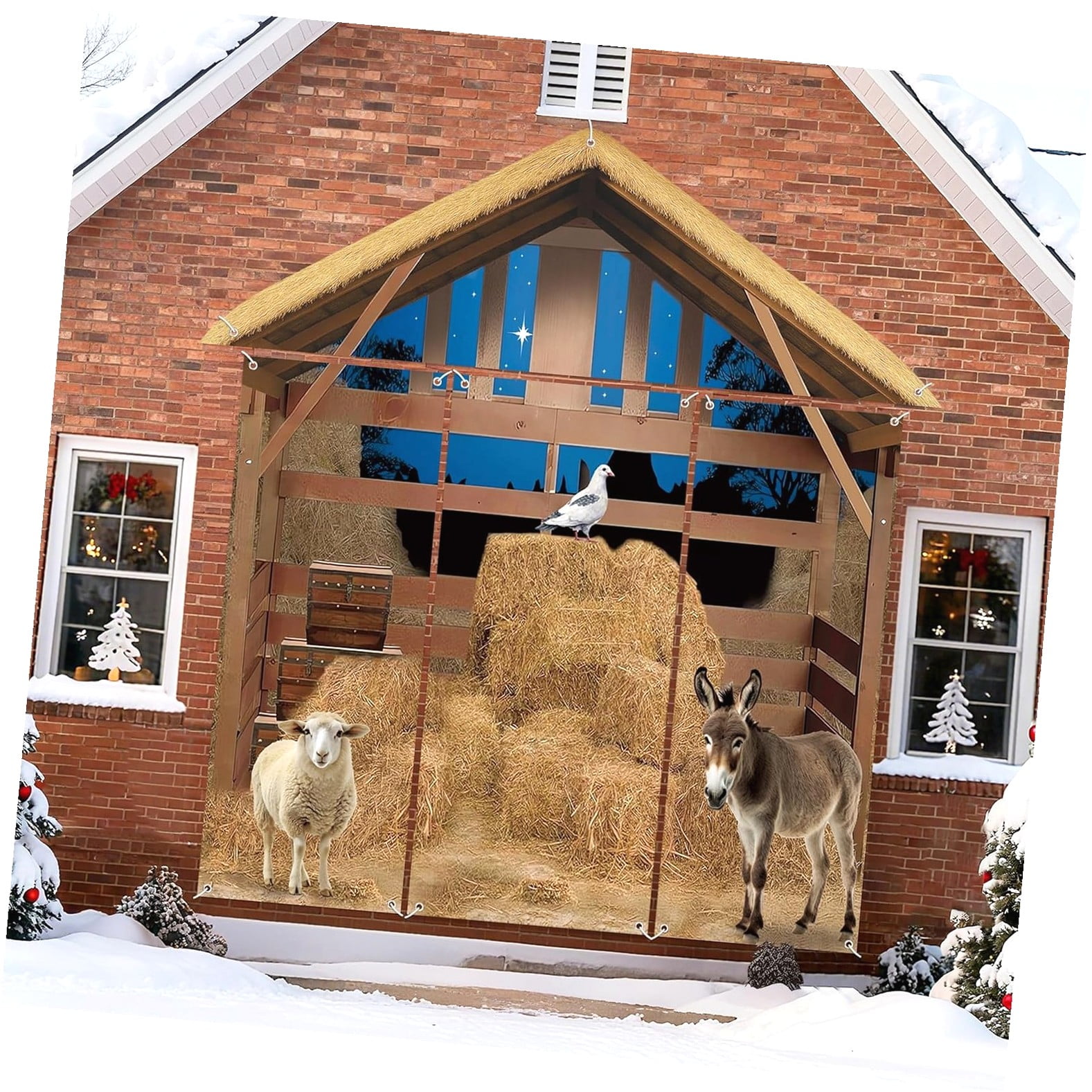 Hidove Nativity Scene Backdrop Christmas Door Cover, 8x9ft Large ...