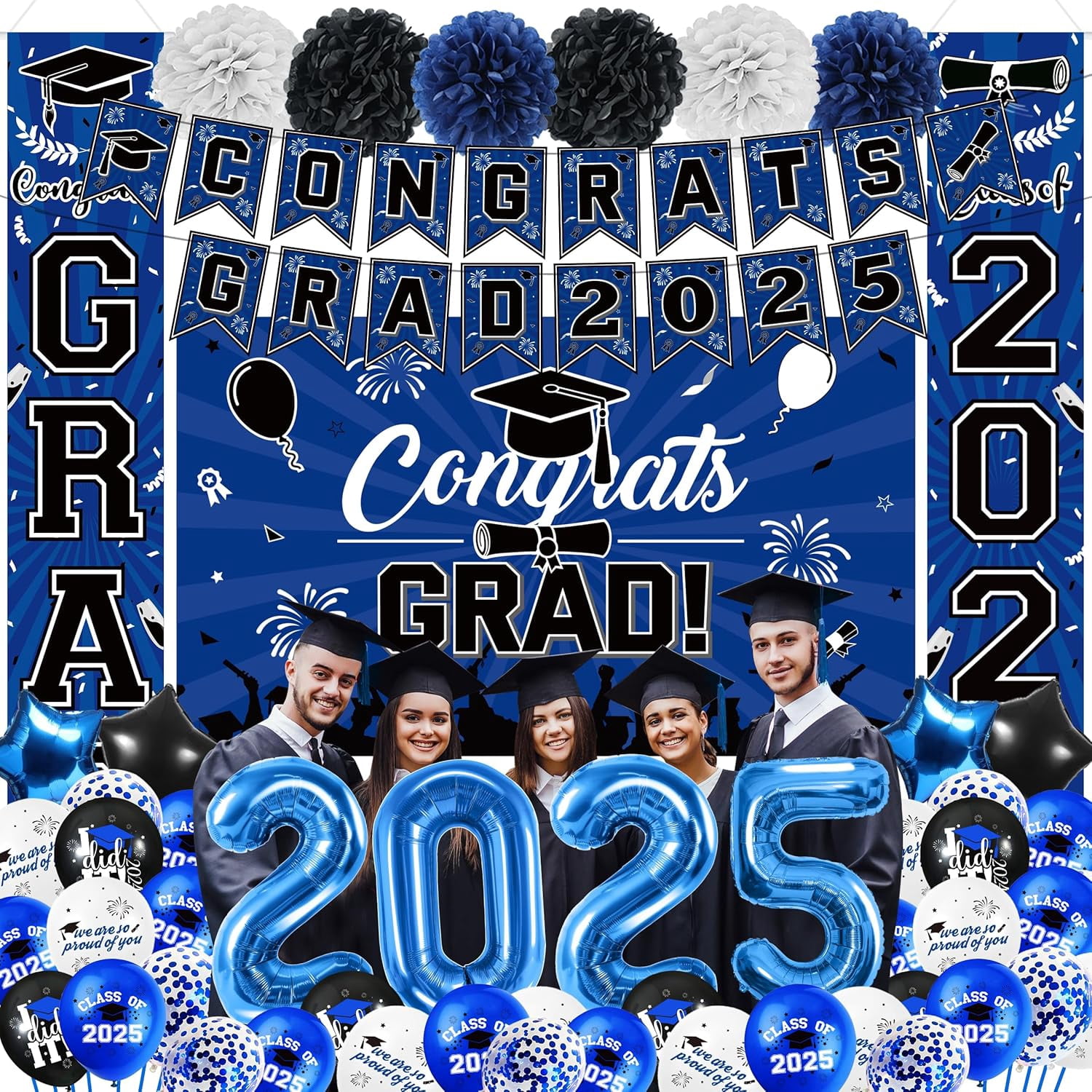Hidove Navy Blue Graduation Party Decorations 2025,Class of 2024 ...