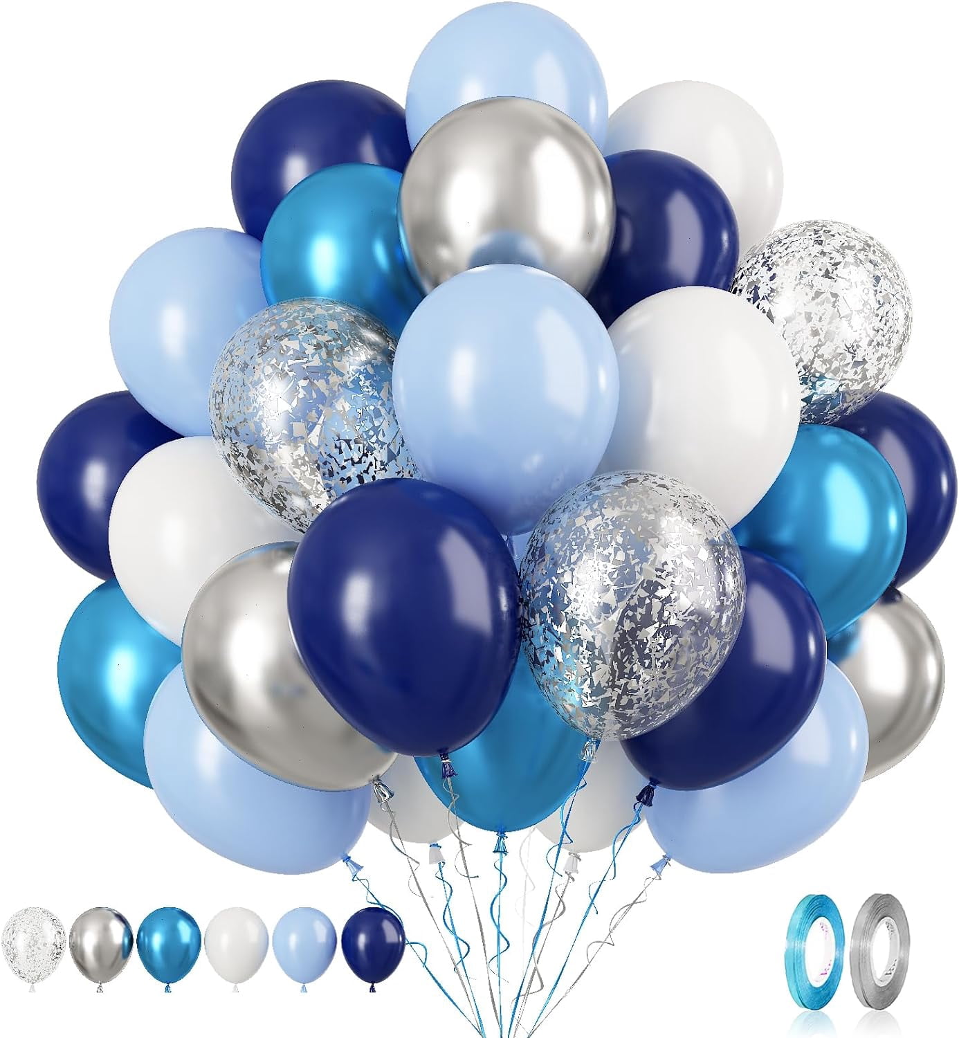 Hidove Navy Blue Silver Balloons Set, 60 PCS Blue Silver White Met ...