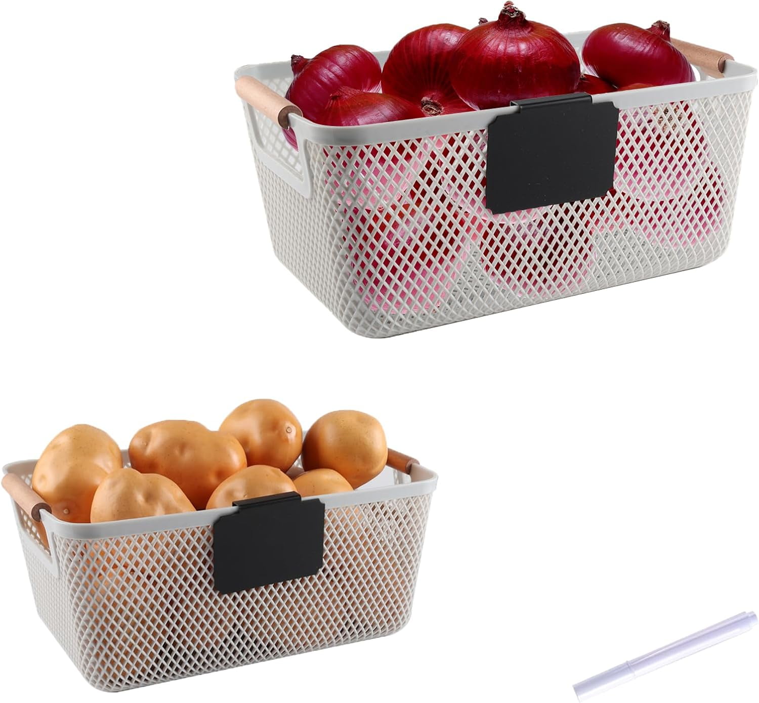 Hidove Onion and Potato Storage Baskets, set of Wooden handle storage ...